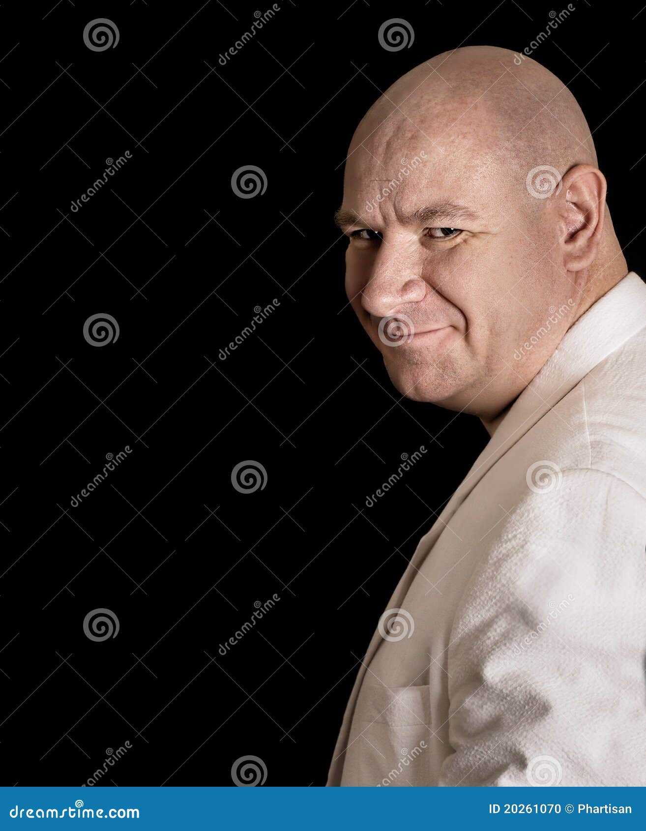 Happy Man Raising Arm in Success Stock Photo - Image of smirk, bald ...