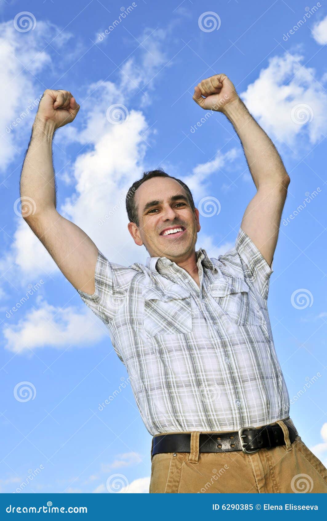 Happy Man Raising Hands in Victory Stock Image - Image of casual ...