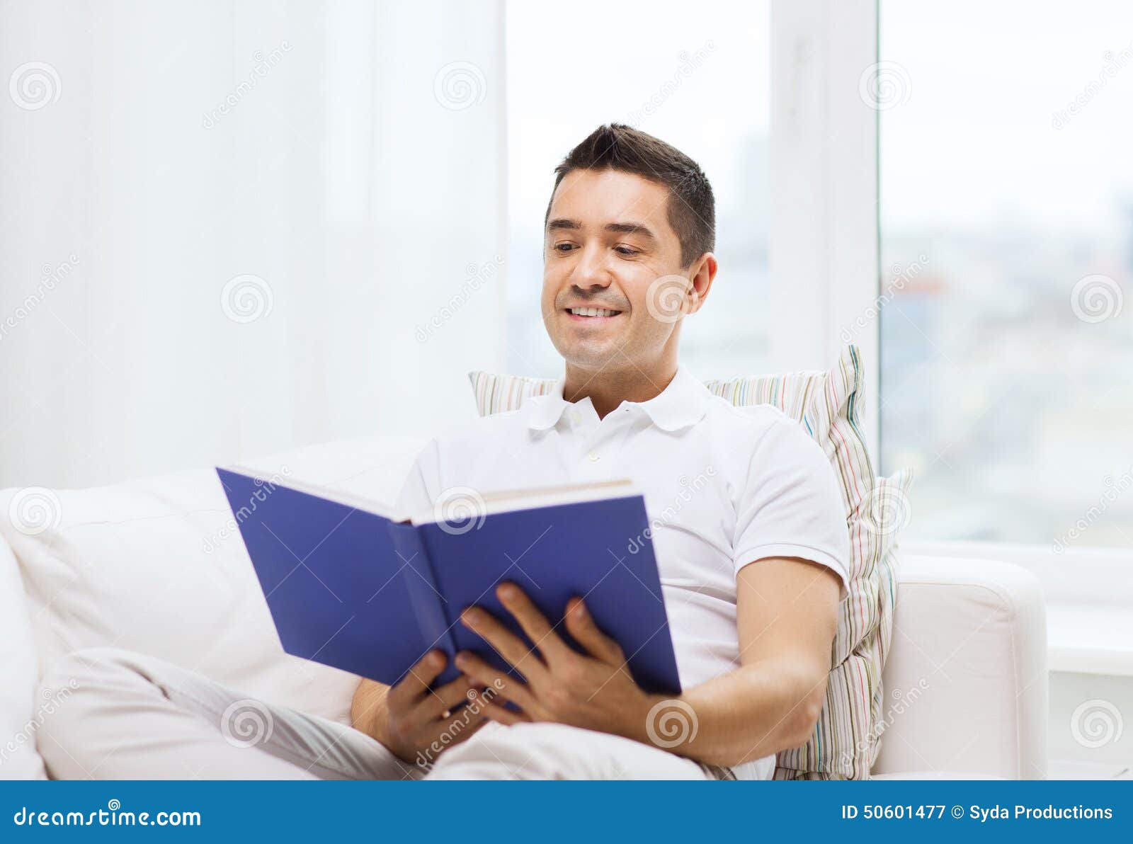 Happy Man Reading Book At Home Stock Image Image Of Read Book 50601477