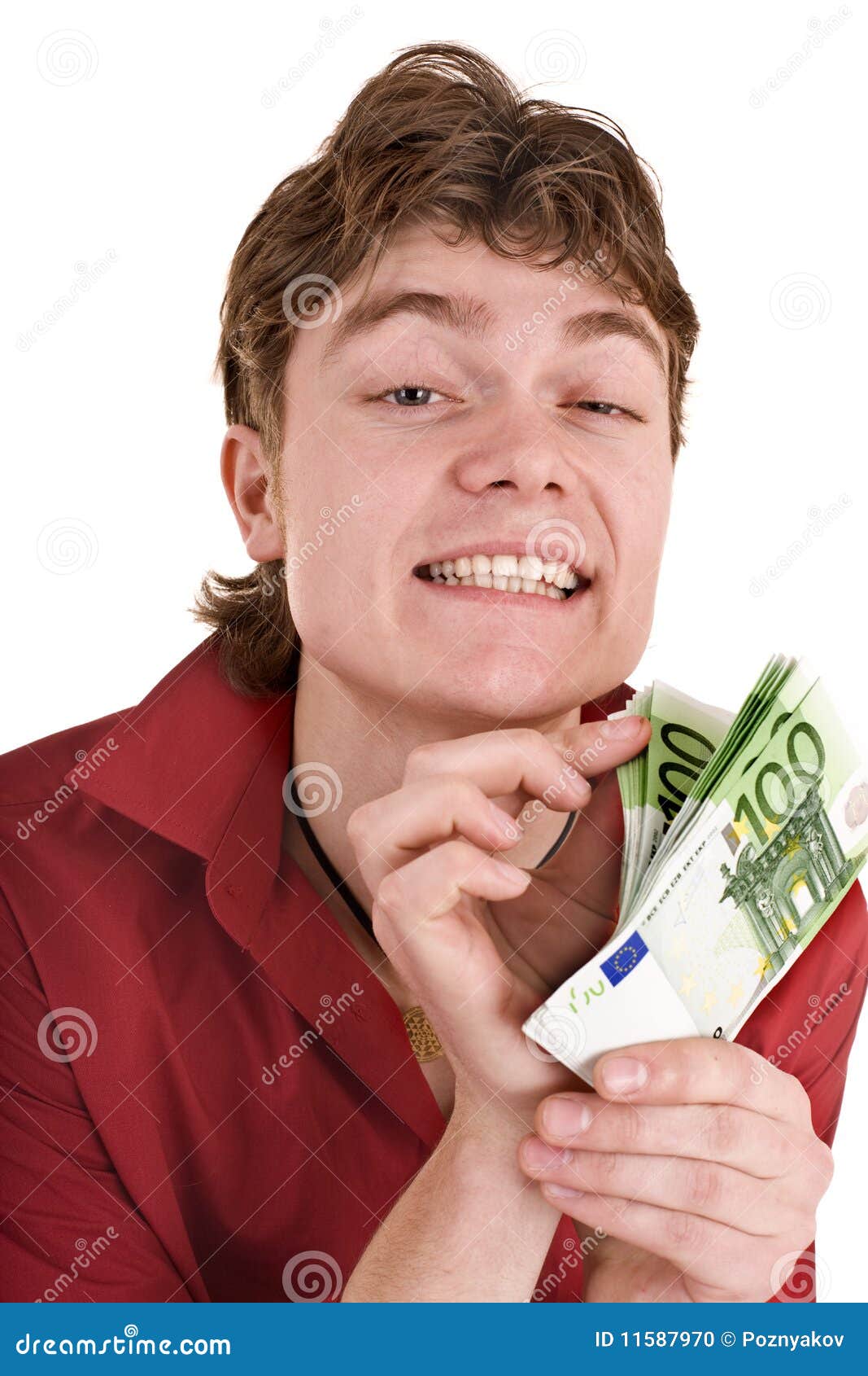 Happy Man in Red with Money. Stock Photo - Image of modern, people ...