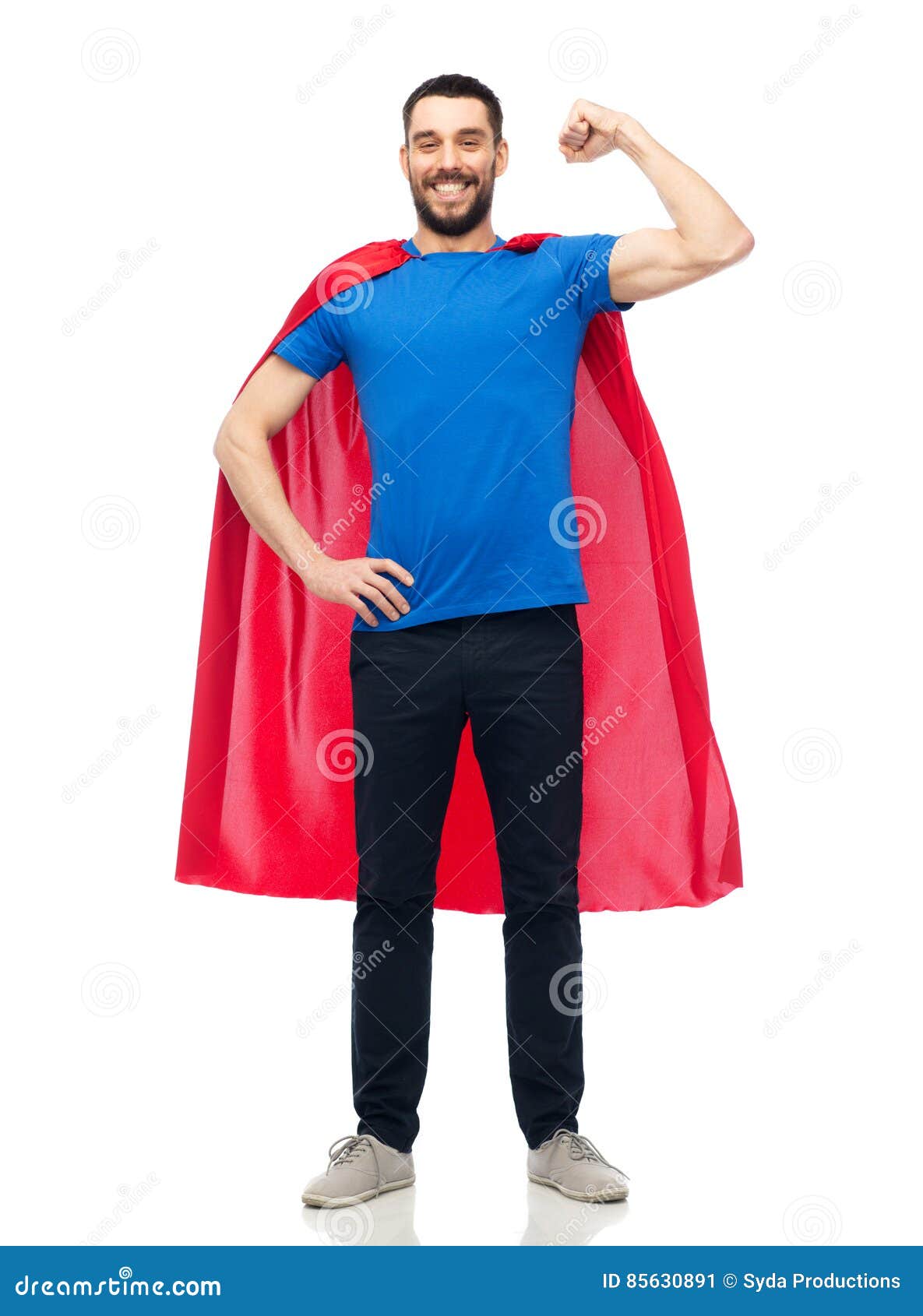 Happy Man in Red Superhero Cape Stock Image - Image of pose, smiling ...