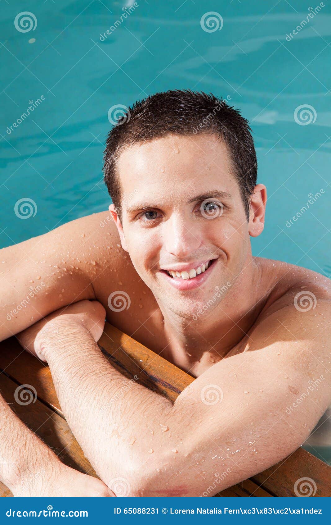 Happy Man Rest in the Edge of the Pool Stock Image - Image of person ...
