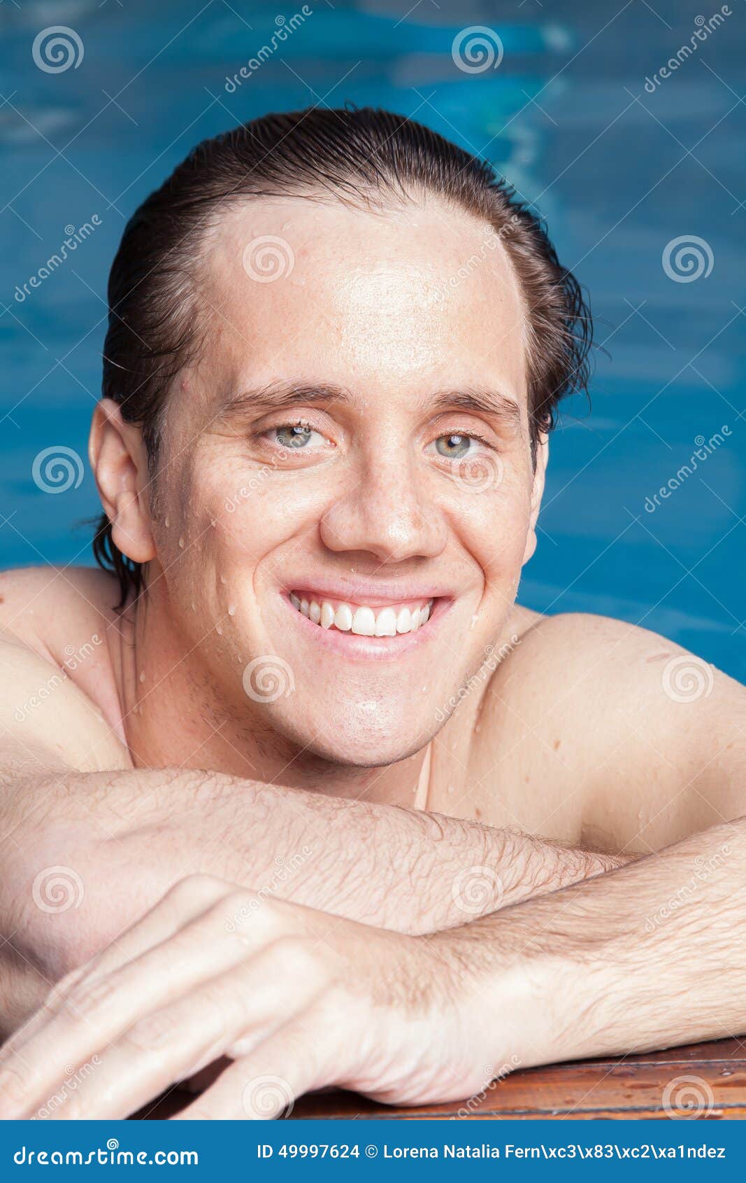 Happy Man Resting in the Edge of the Pool Stock Photo - Image of ...