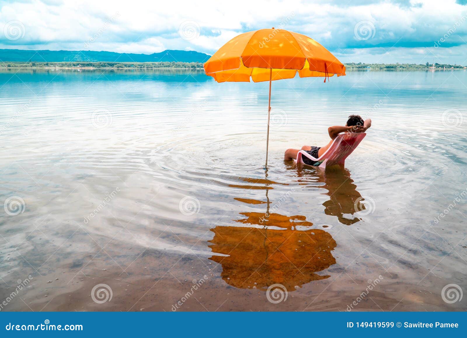 Happy Man Resting in the Lake Stock Image - Image of person, adult ...