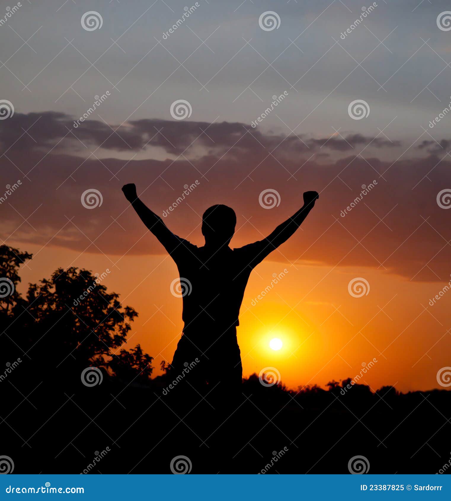 Happy Man S Silhouette and Sunset Stock Image - Image of happy, cloud ...