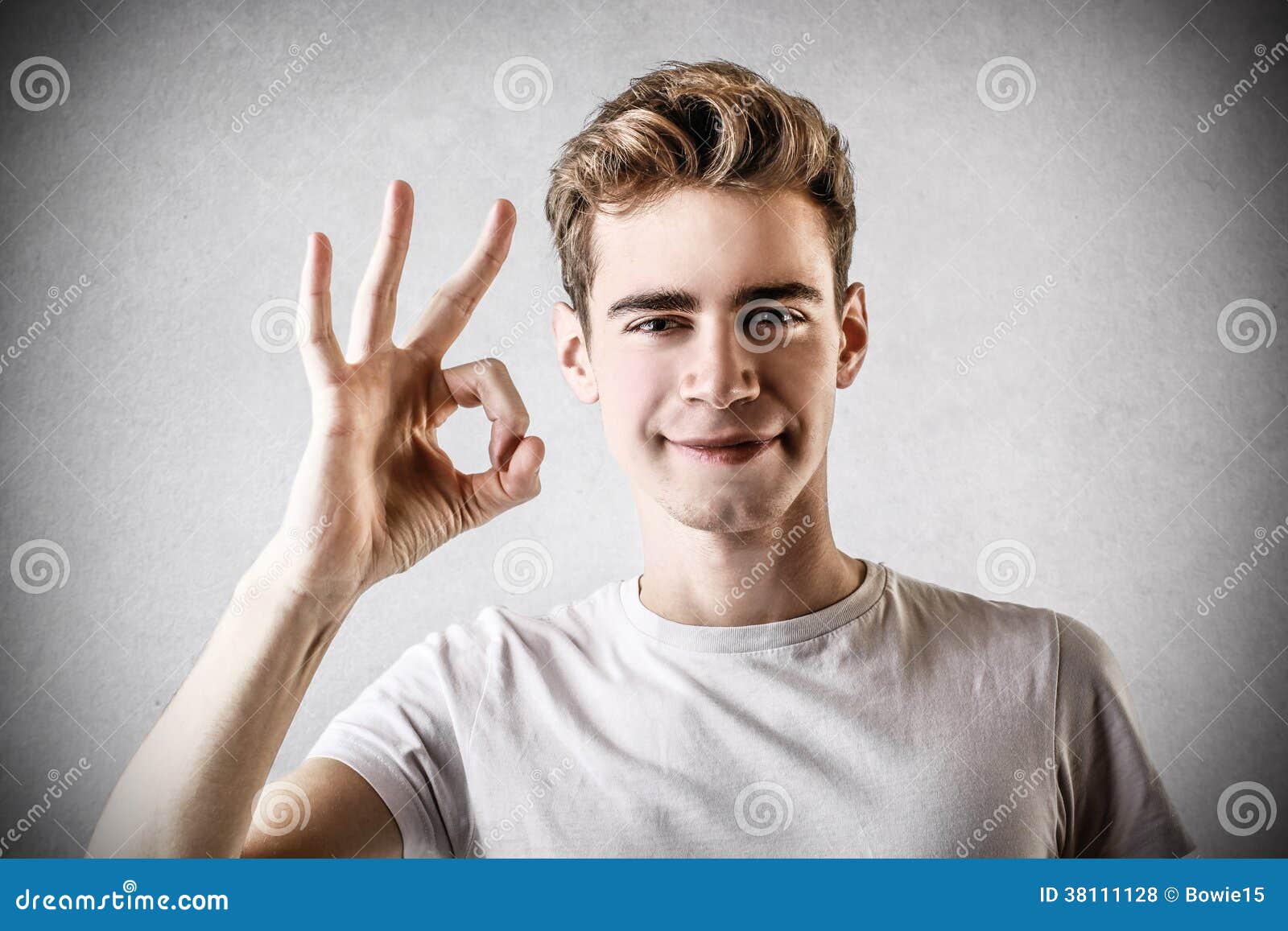 Happy man saying okay stock photo. Image of teen, success - 38111128