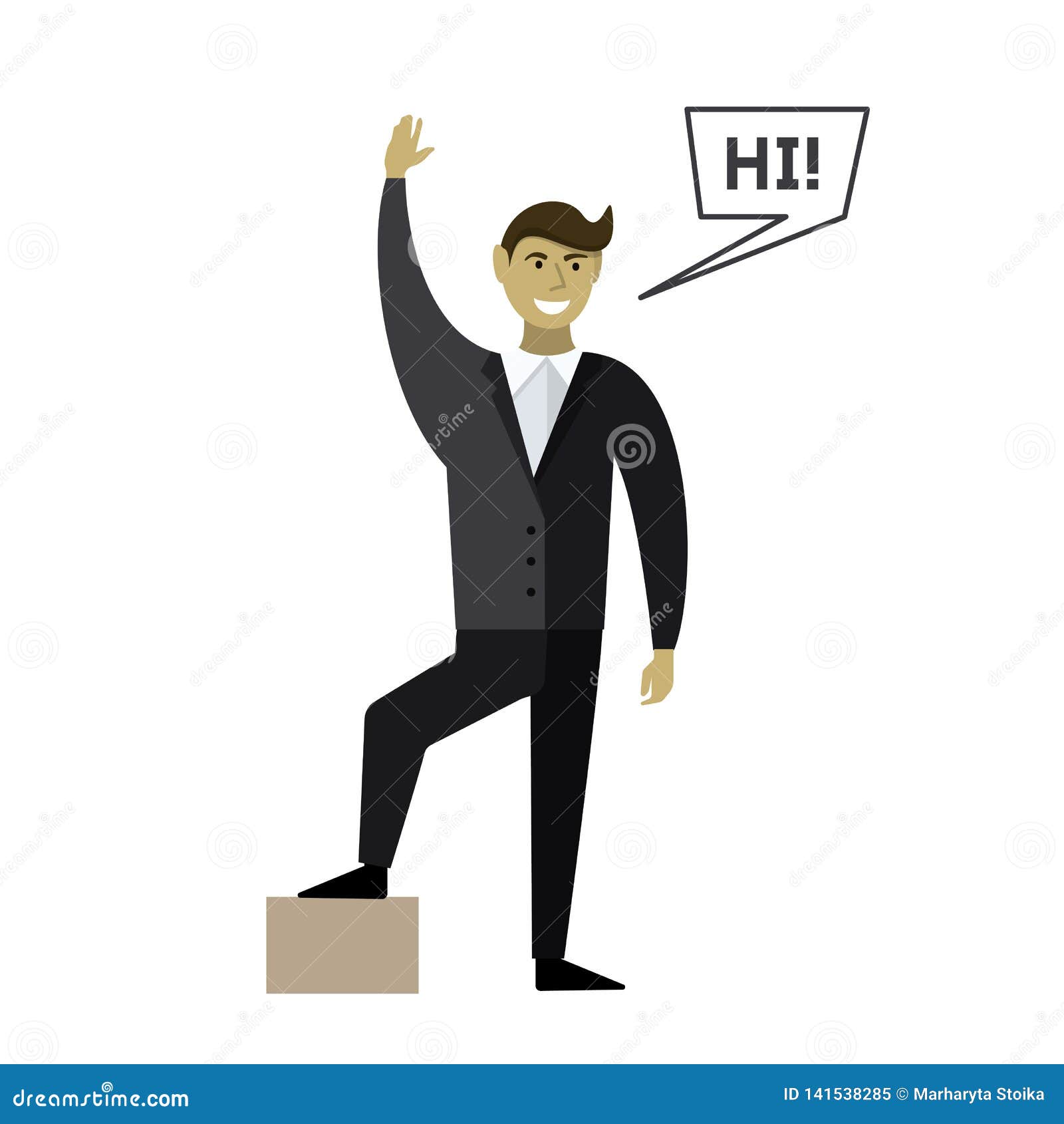 Happy man says Hi. stock vector. Illustration of flat - 141538285 Happy man says Hi. stock vector. Illustration of flat - 141538285