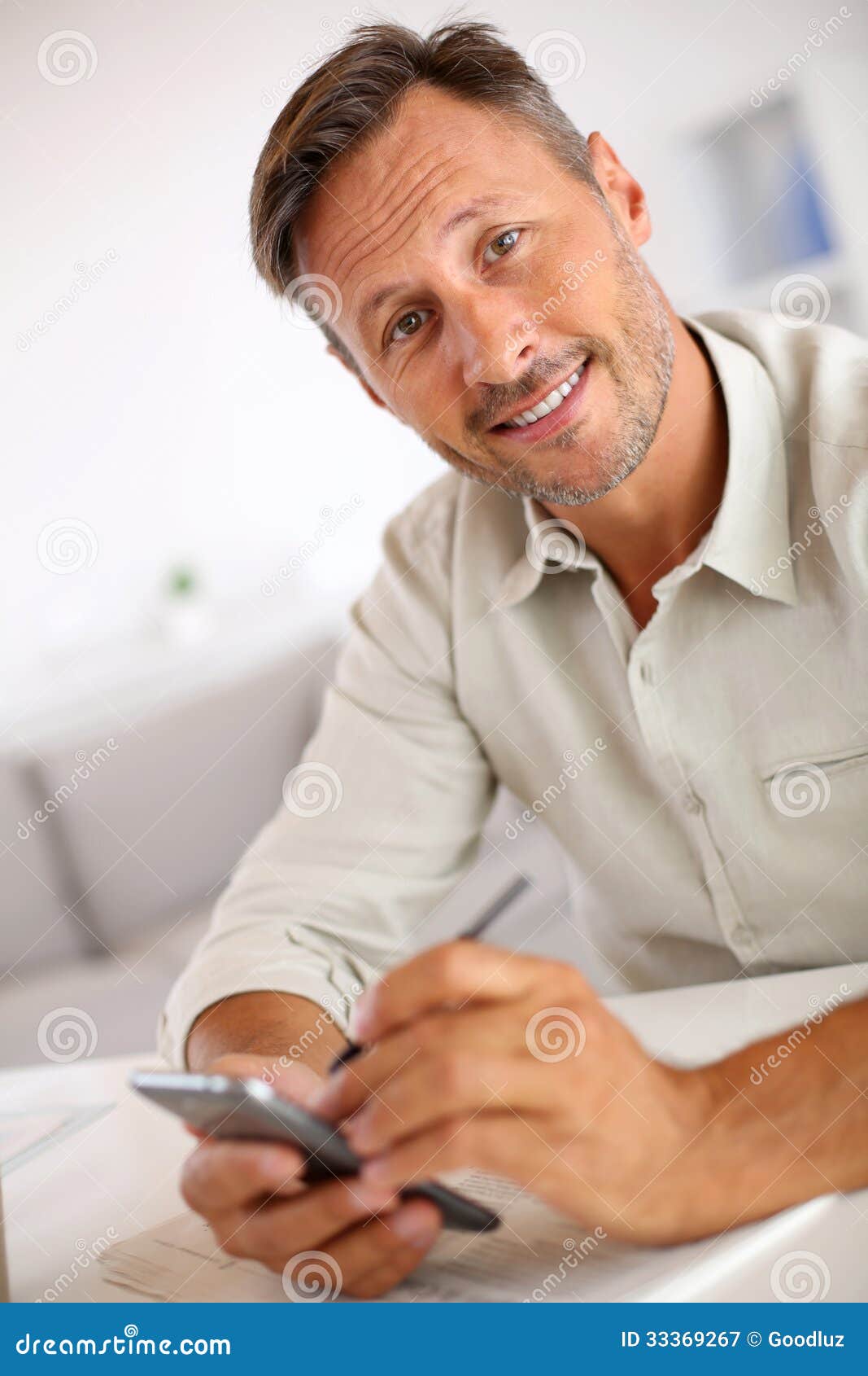 Happy Man Sending Message with Smartphone Stock Image - Image of smile ...
