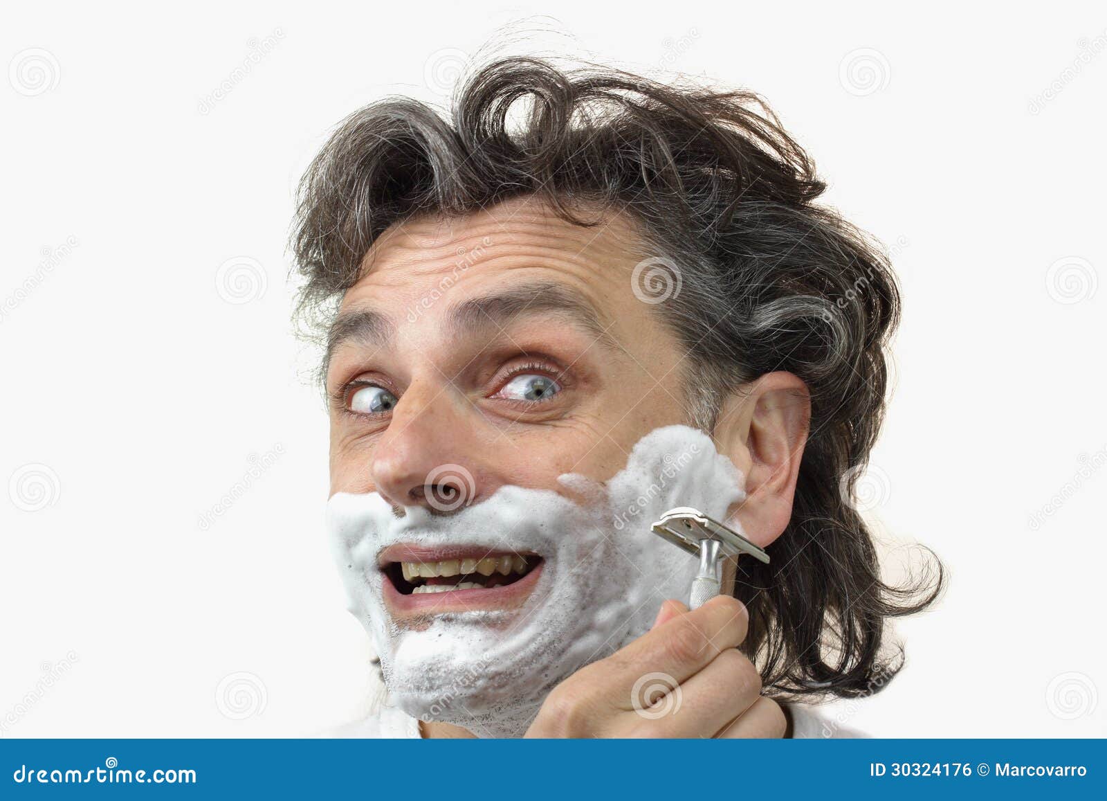 Happy Man with Shaving Cream Stock Photo - Image of facial, razor: 30324176
