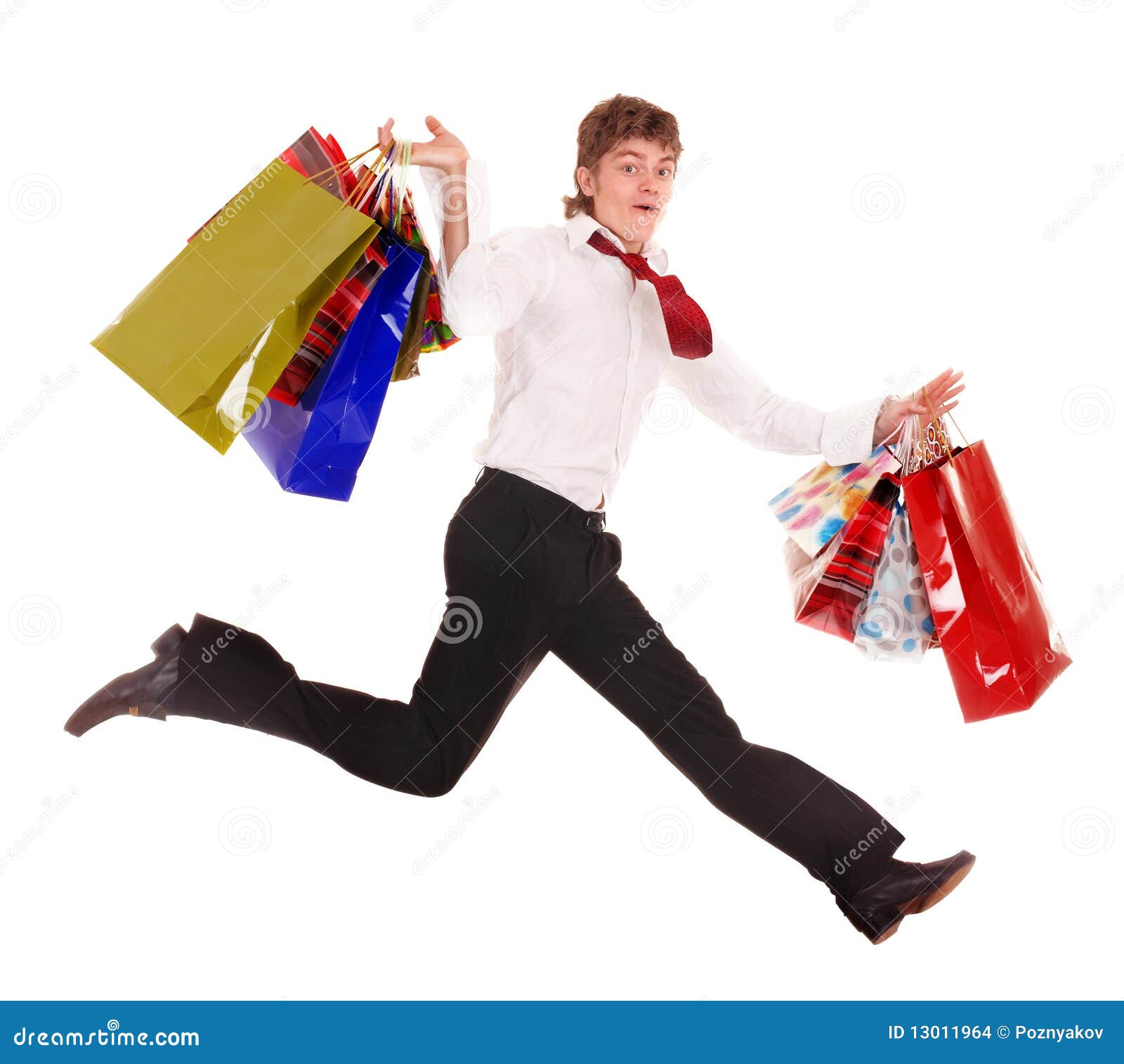Happy Man with Shopping Bag Run. Stock Photo - Image of belt, handsome ...