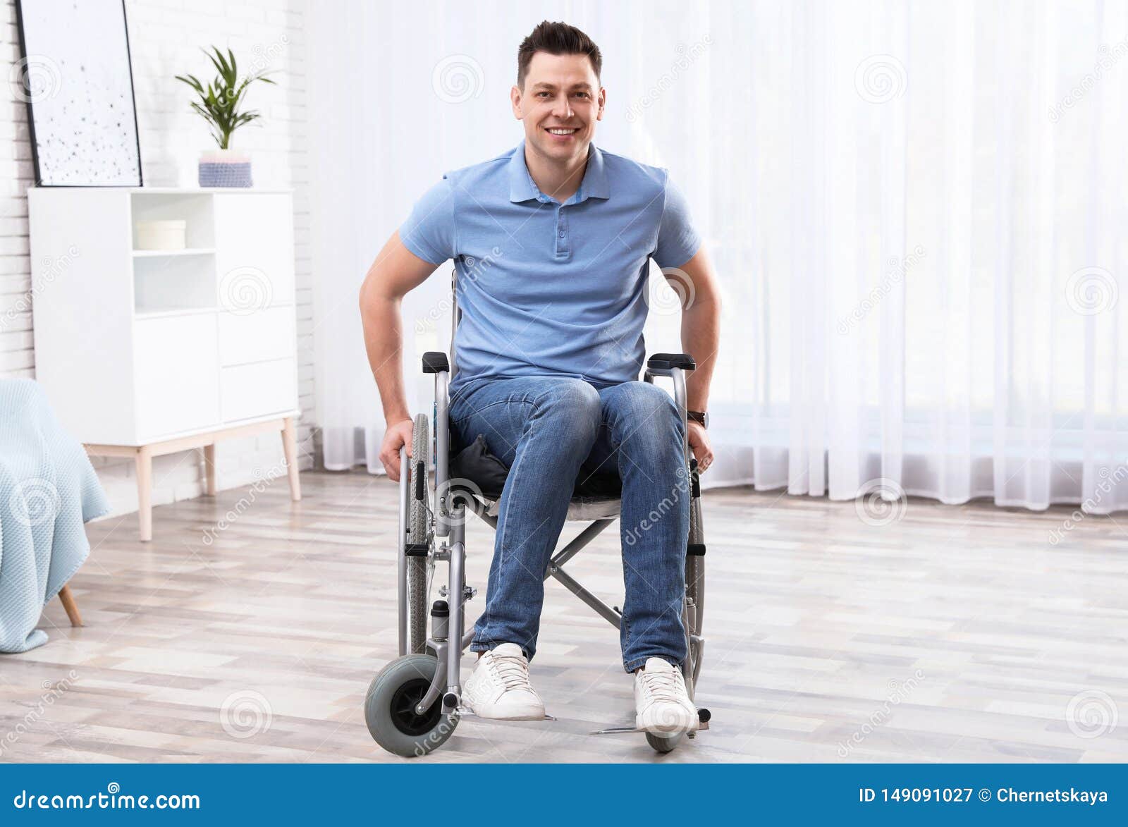 Happy Man Sitting in Wheelchair Stock Image - Image of happy, person ...