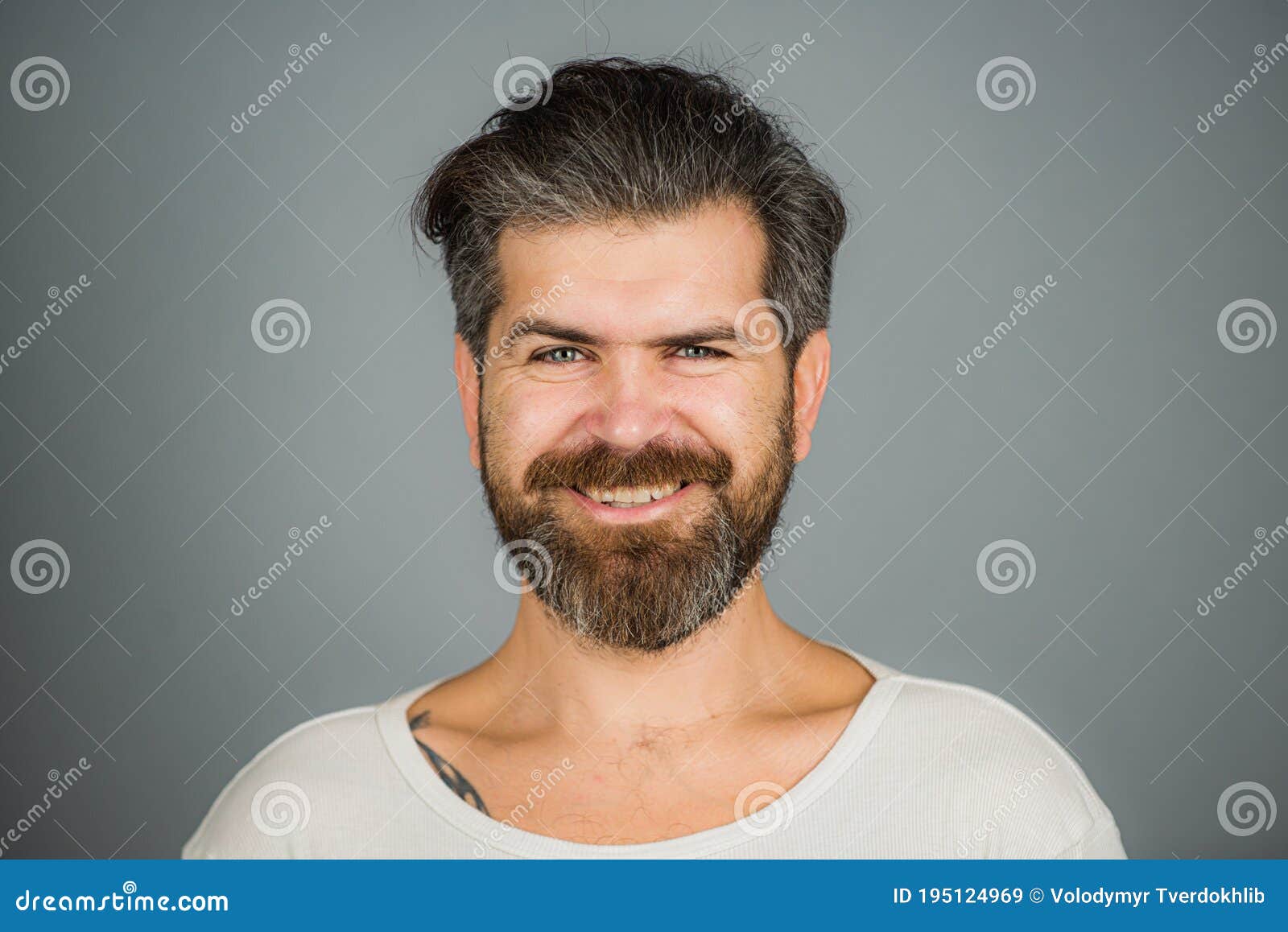 Happy Man Smile Face Bearded Man With Long Beard And Moustache In