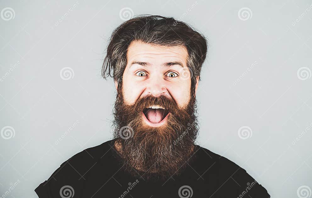 Happy Man Smile Face Handsome Smiling Young Guy With Long Beard And