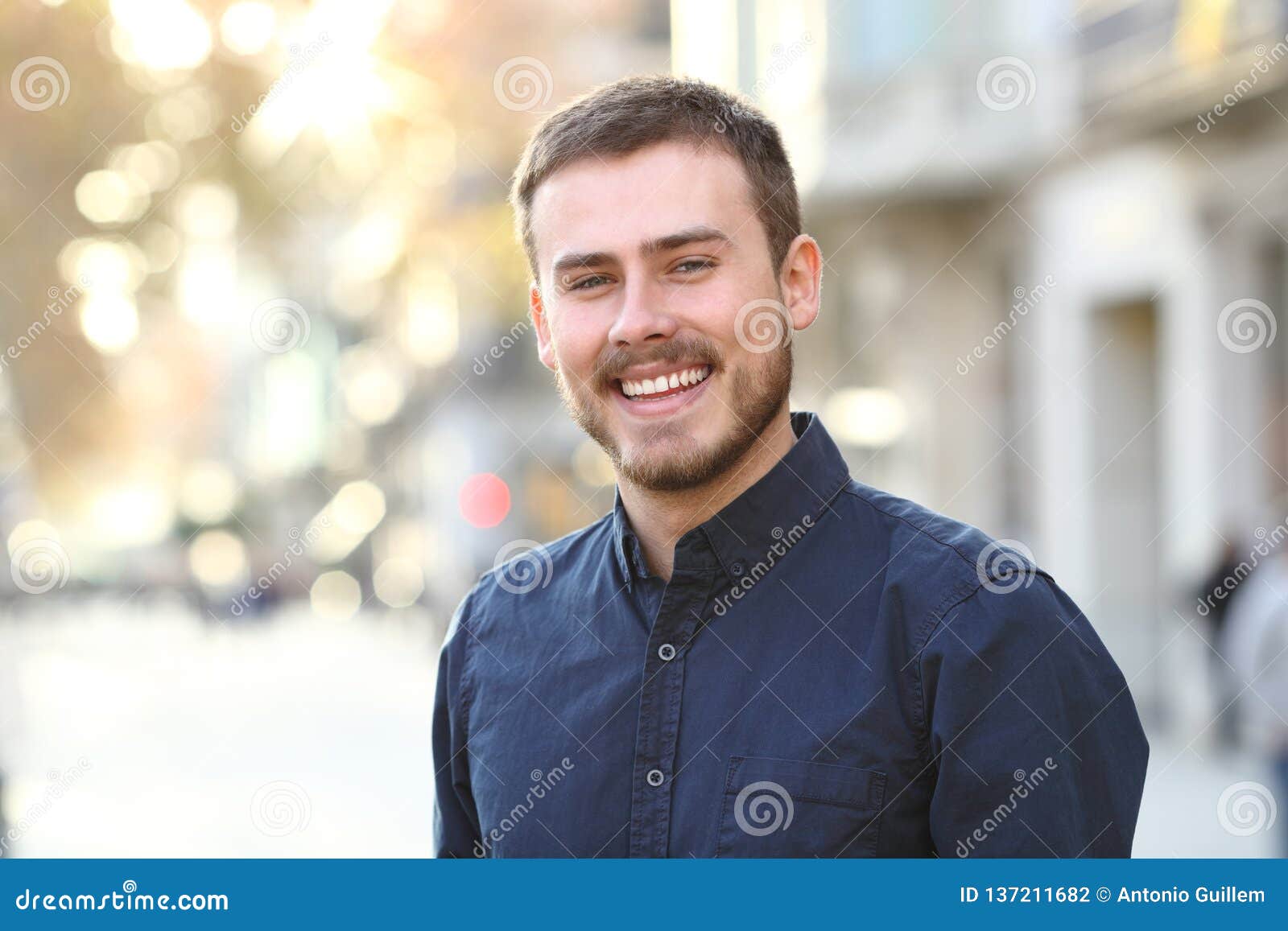 Happy Man Smiling at Camera in a Street Stock Photo - Image of model ...