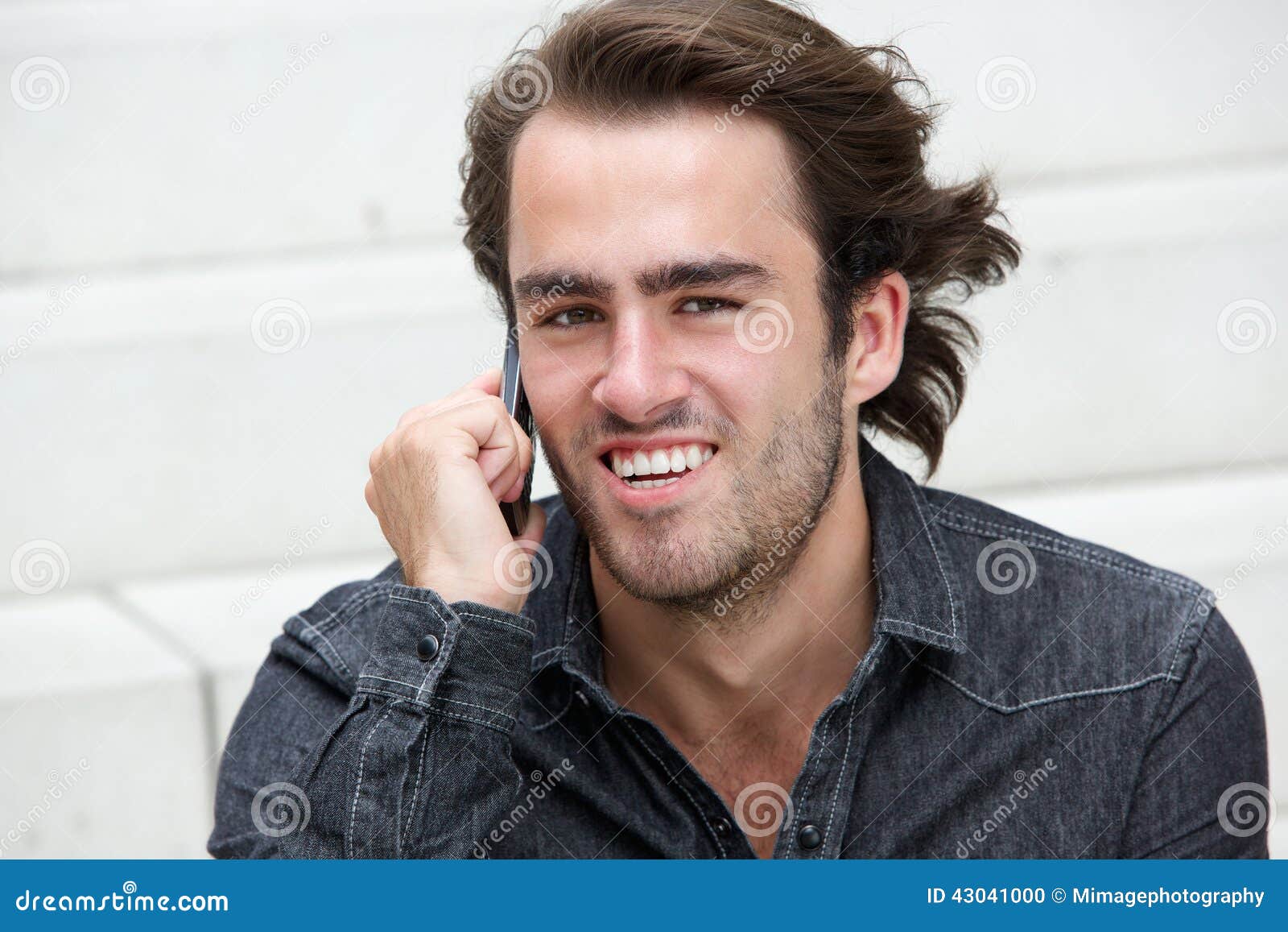 Happy Man Smiling with Cellphone Stock Photo - Image of handsome, adult ...