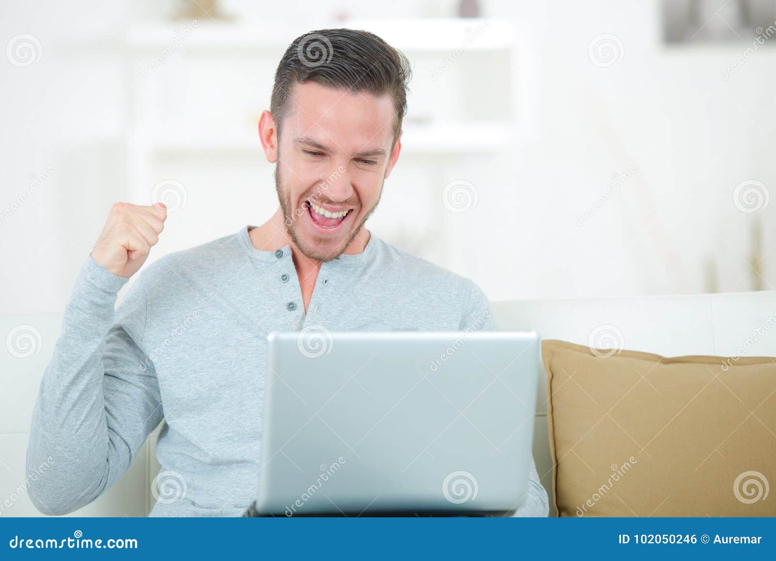 Happy Man Smiling in Front Laptop Stock Photo - Image of smart, glasses ...