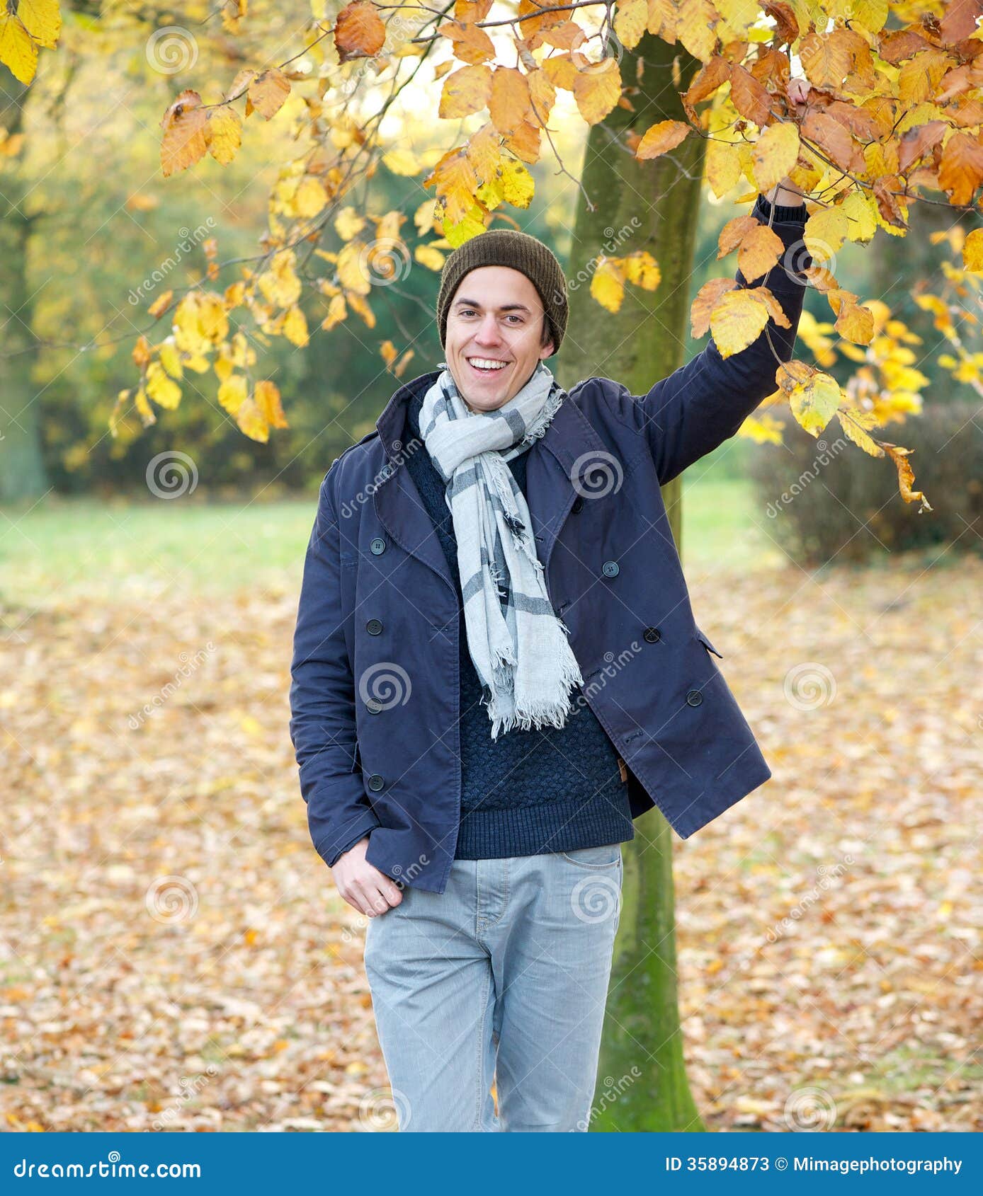 Happy Man Smiling and Relaxing Outdoors Stock Image - Image of model ...