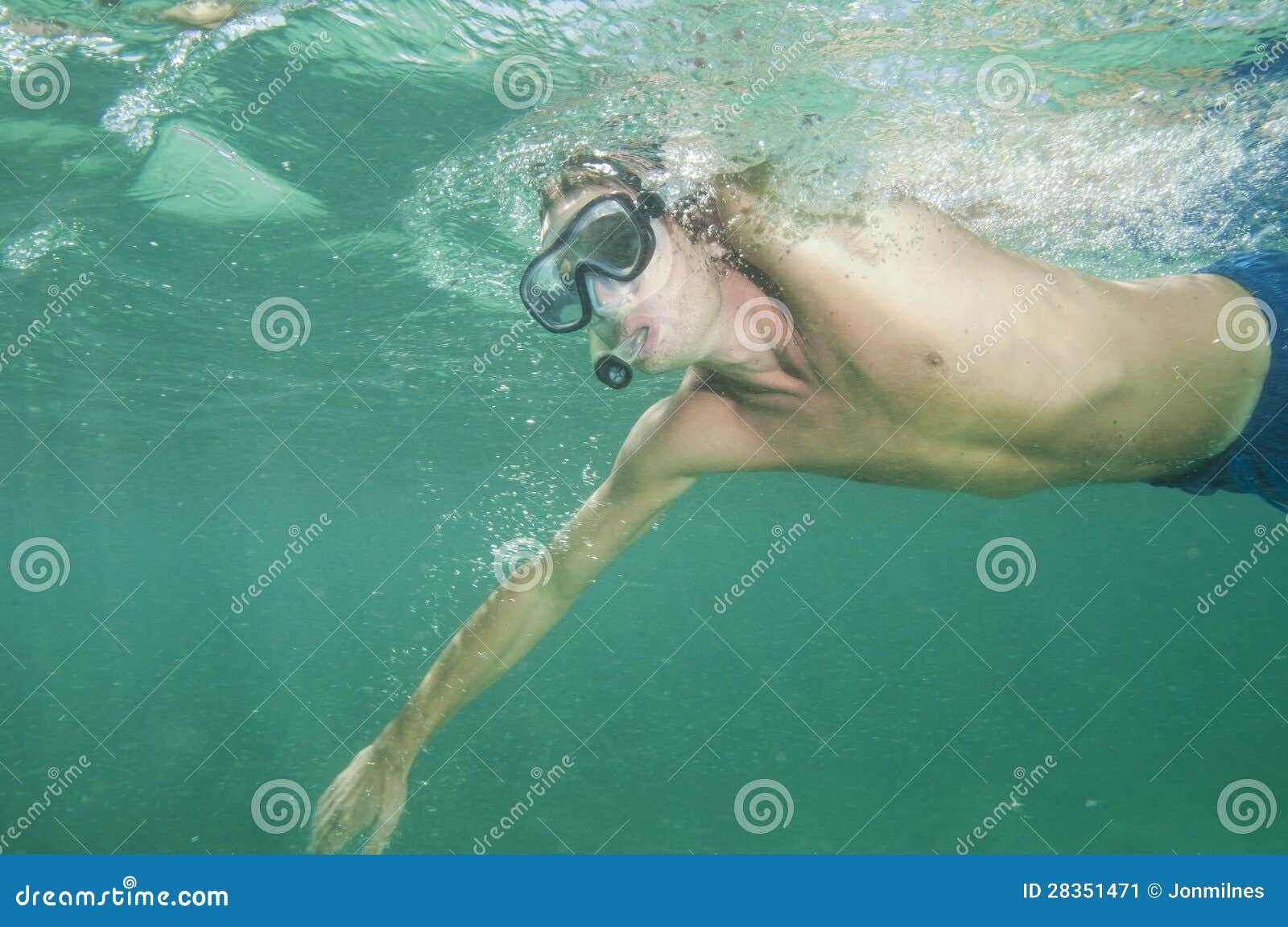 Happy Man with Snorkel Mask in Ocean Stock Image - Image of finns ...