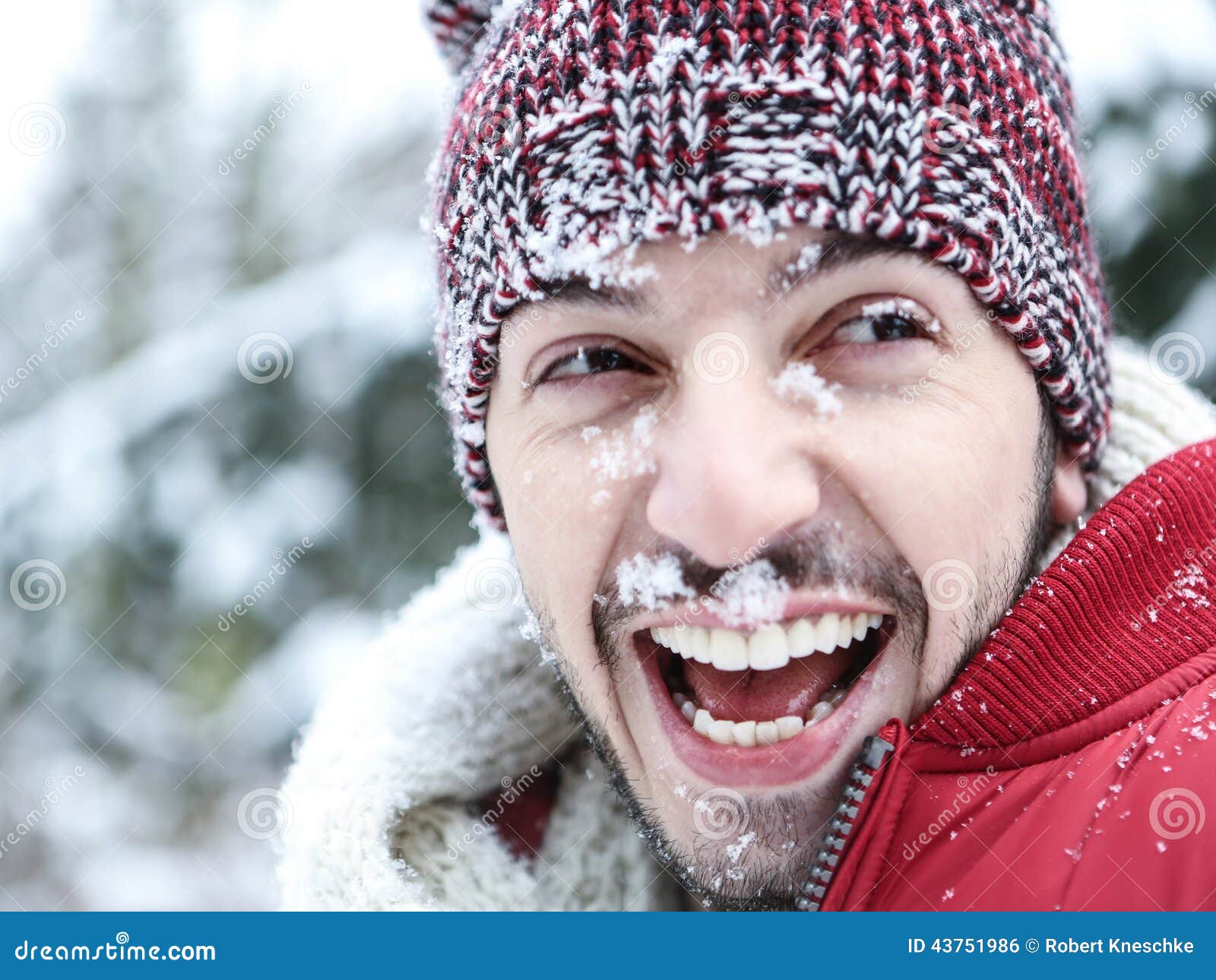 Happy Man with Snow in His Face Stock Photo - Image of head, snow: 43751986