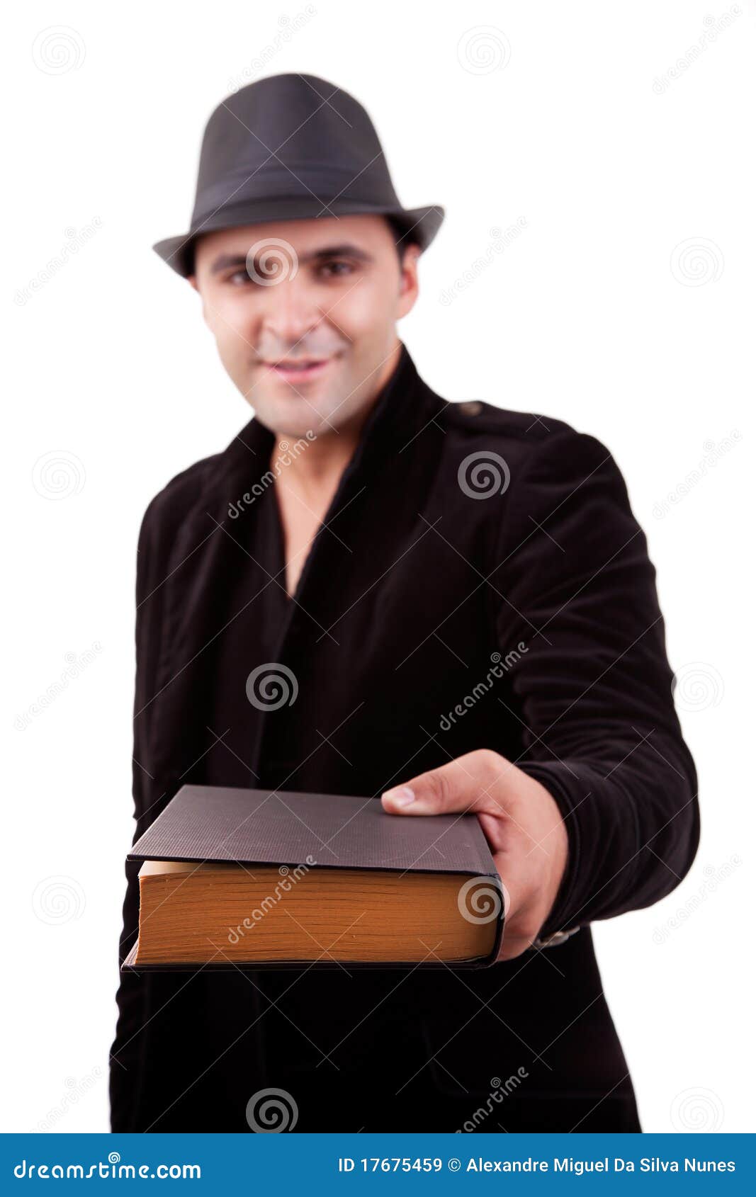Happy Man Standing Offering a Book Stock Image - Image of people ...