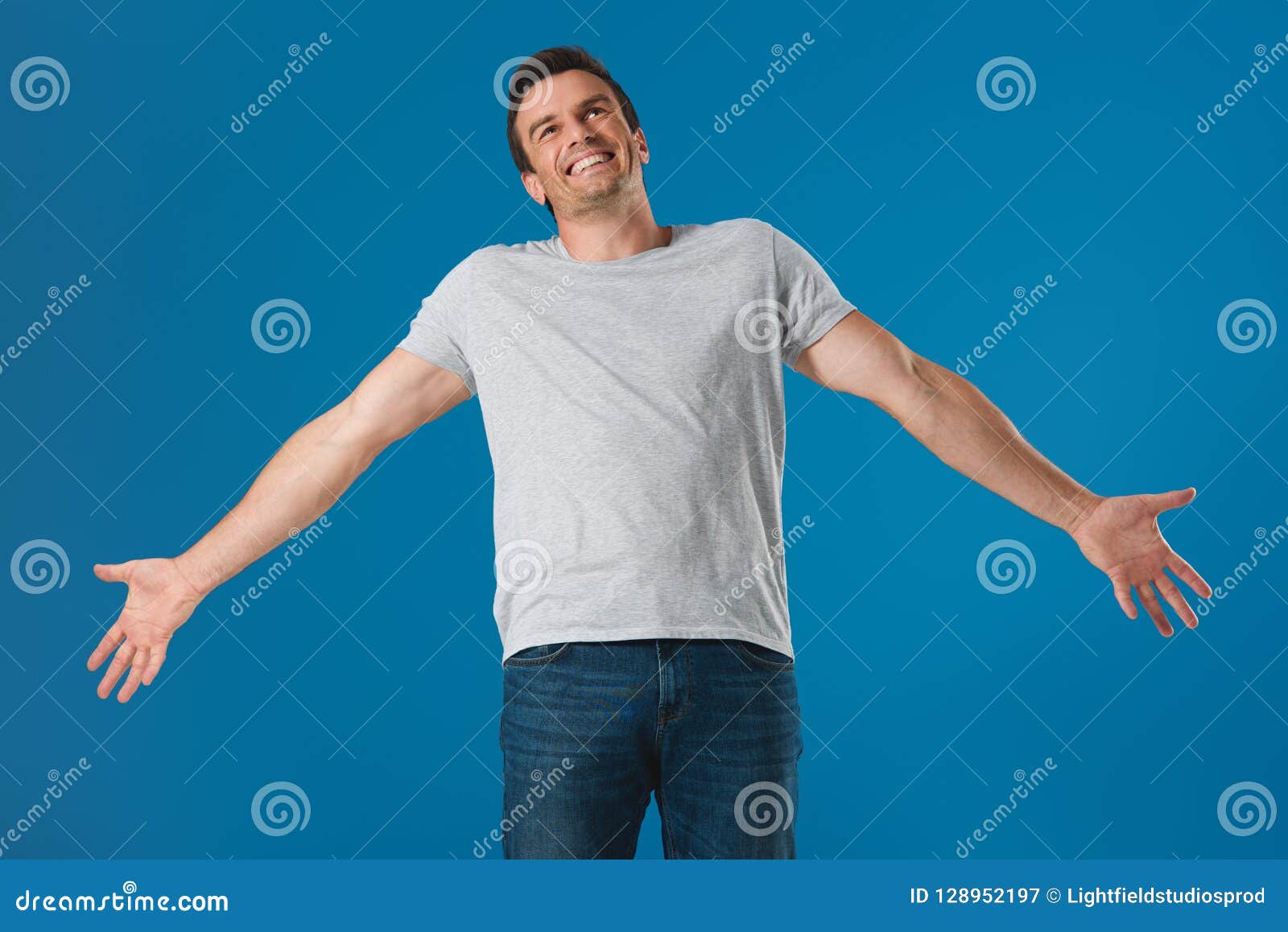 Happy Man Standing with Open Arms and Looking Up Stock Image - Image of ... Happy Man Standing with Open Arms and Looking Up Stock Image - Image of ...