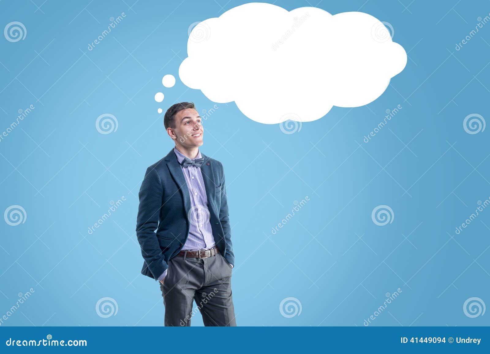 Happy Man Standing Thinking Dreaming Under Thought Stock Photo - Image ...