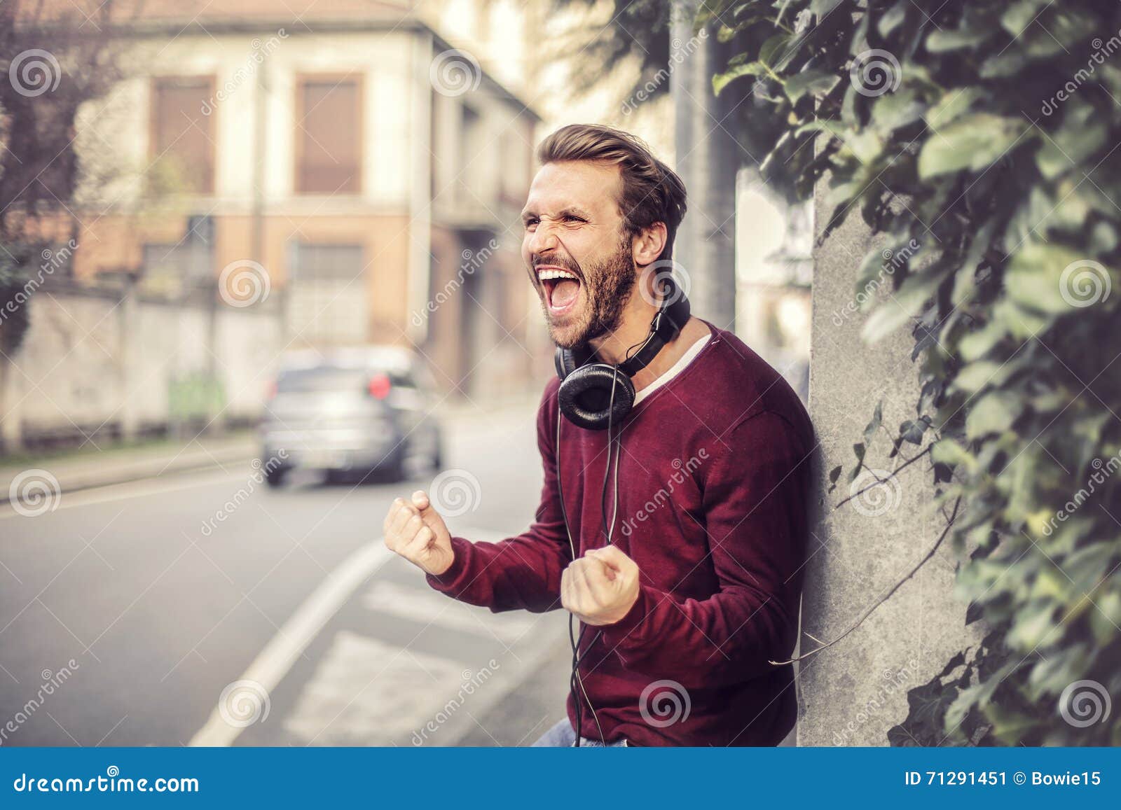 Happy man stock image. Image of cheerful, male, earphones - 71291451