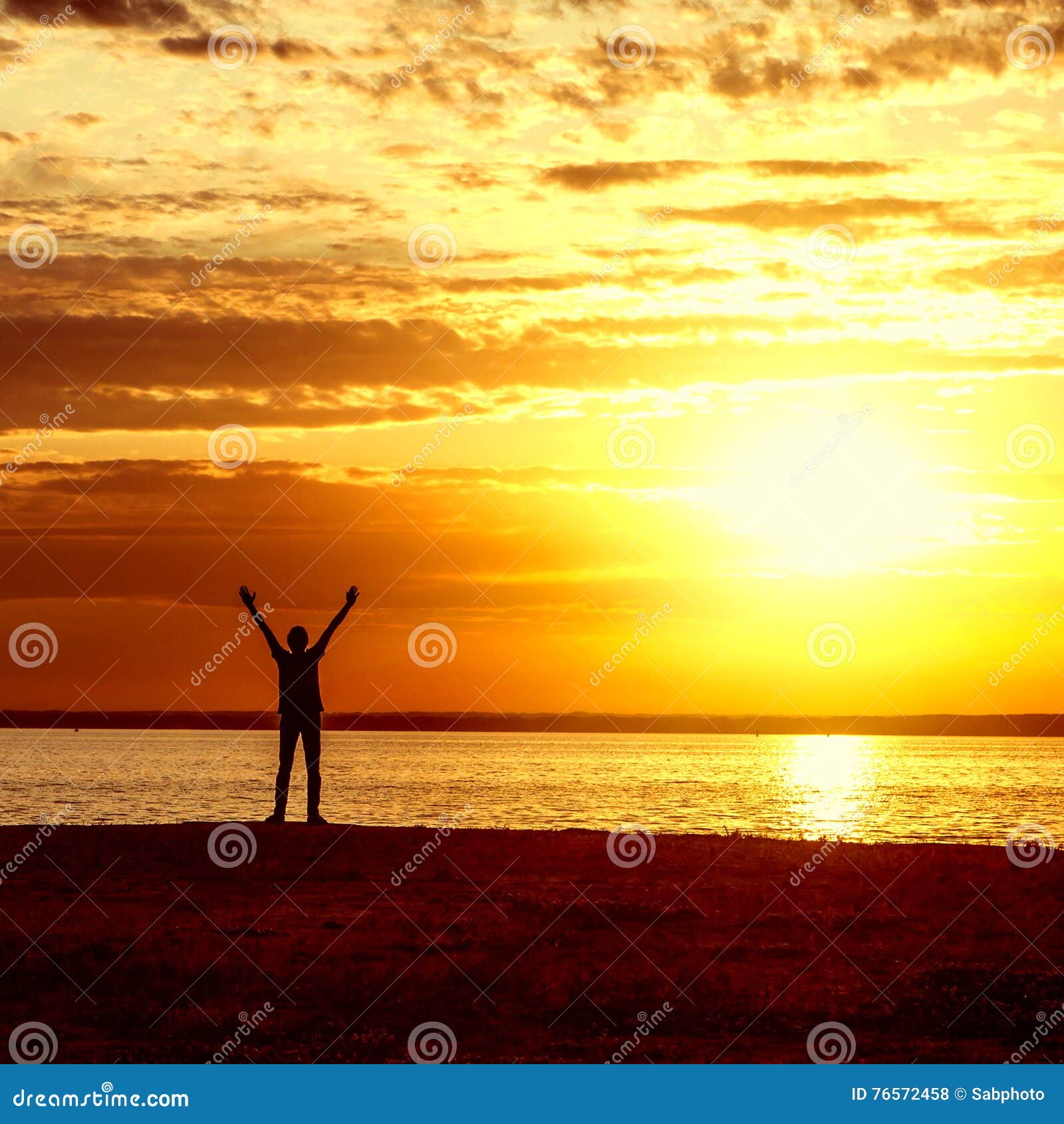 Happy Man at Sunset stock photo. Image of religion, coast - 76572458