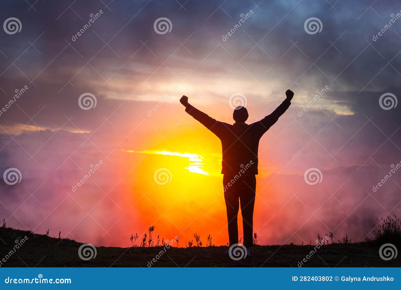 Happy man on sunset stock photo. Image of scenic, twilight - 282403802