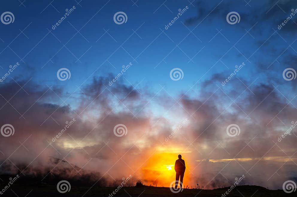 Happy man on sunset stock photo. Image of cliff, sunset - 282403832