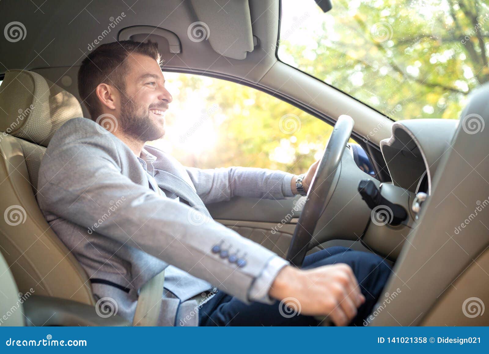 Happy Man with Sunshine on His Side Stock Photo - Image of businessman ...