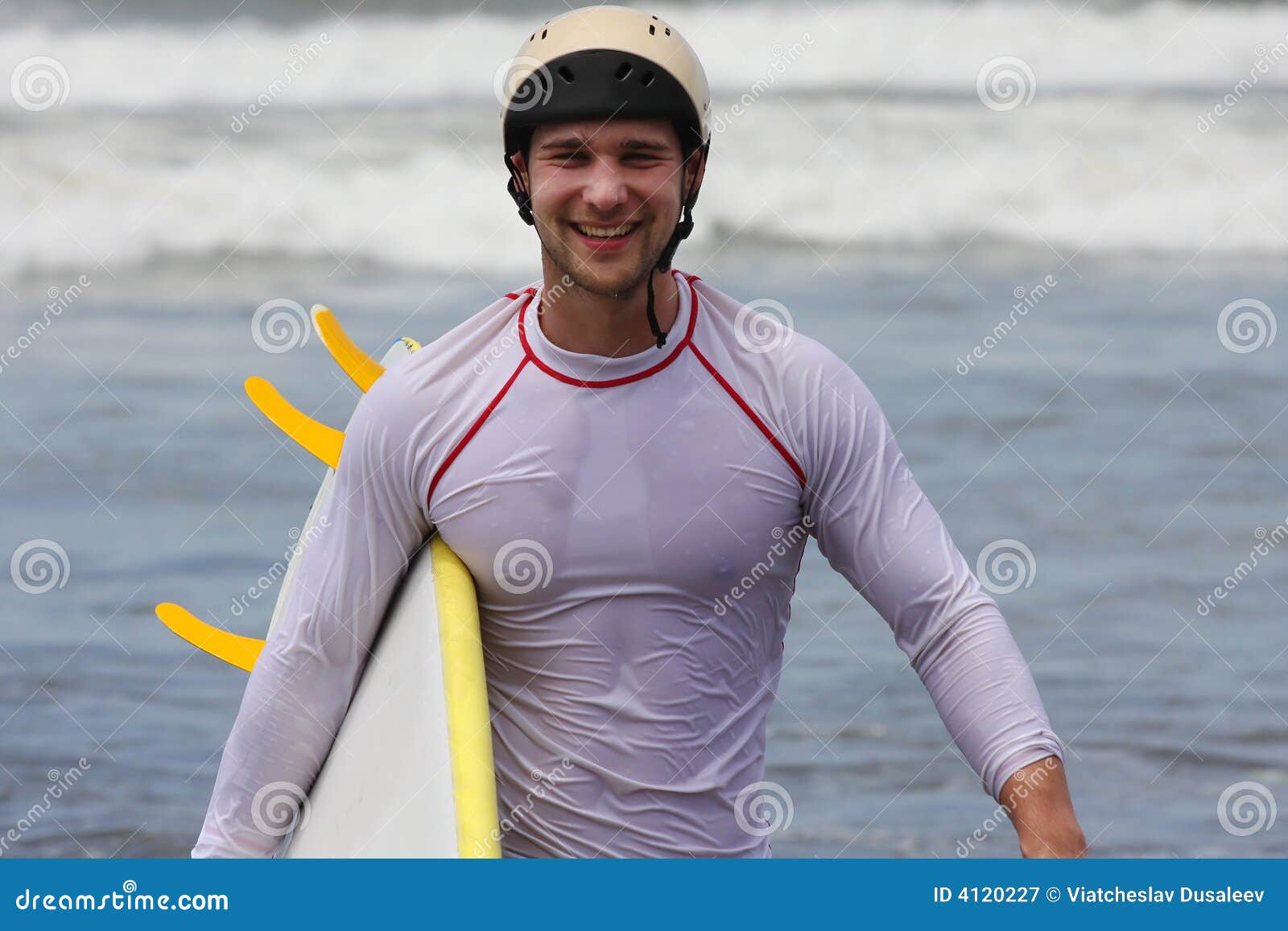 Happy man with surf stock image. Image of ocean, sports - 4120227