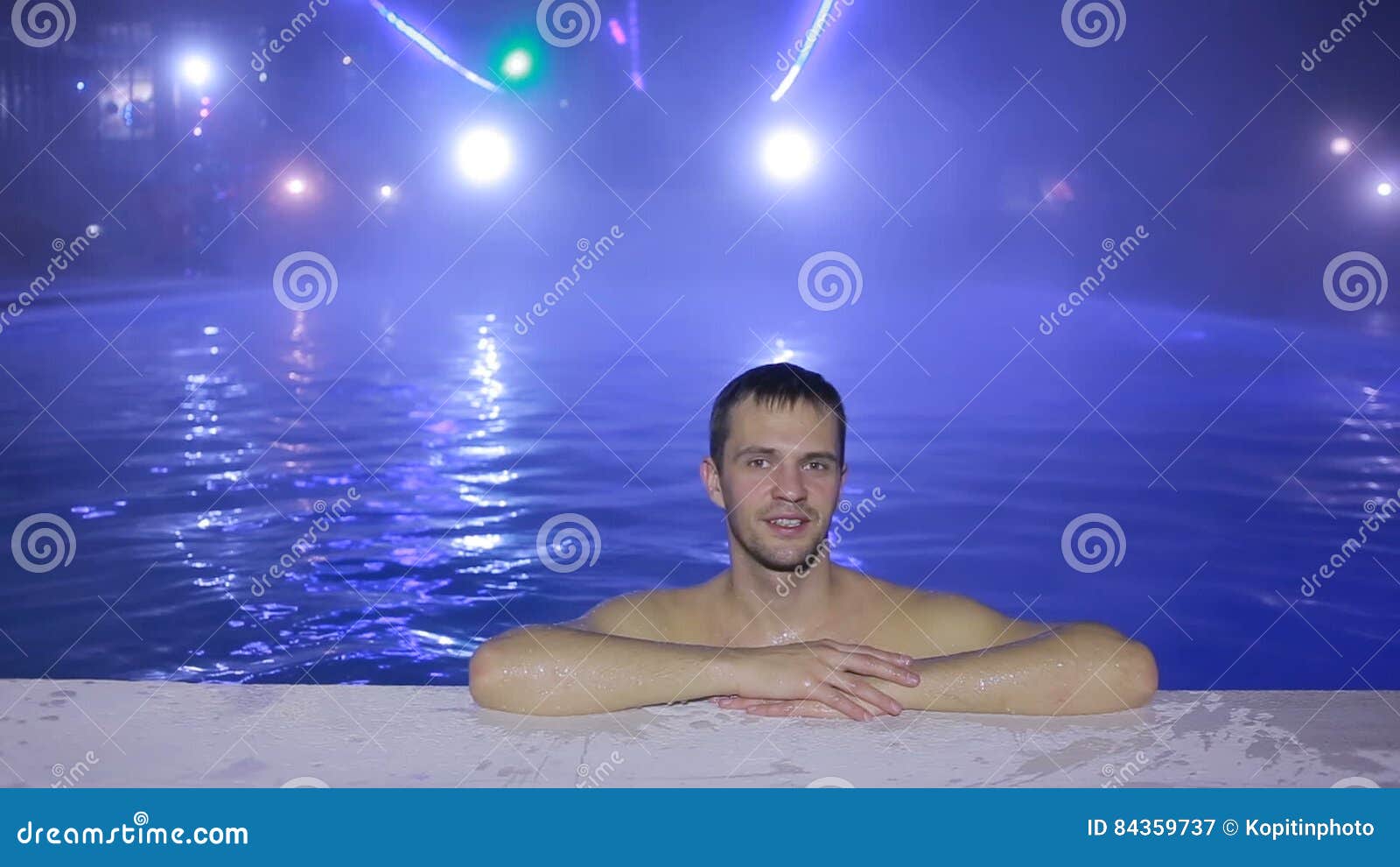 Happy Man Swim in the Pool at Night Stock Video - Video of recreation ...