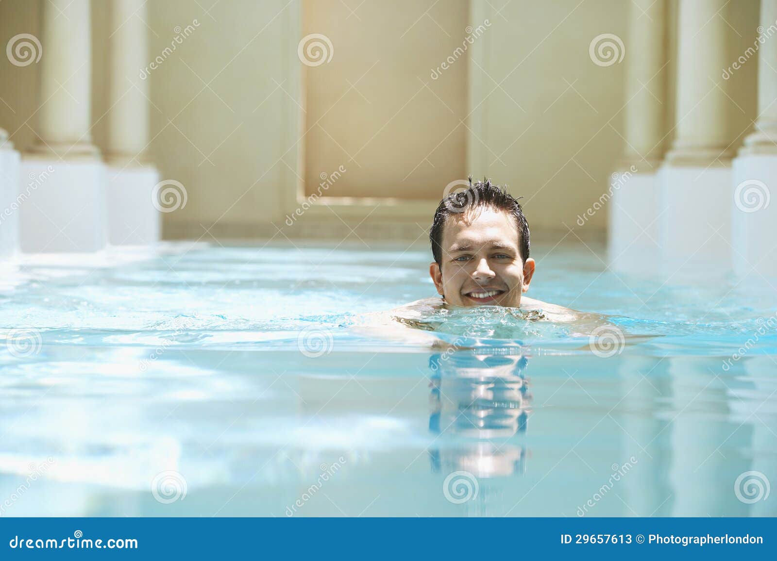 Happy Man Swimming in Pool stock image. Image of water - 29657613