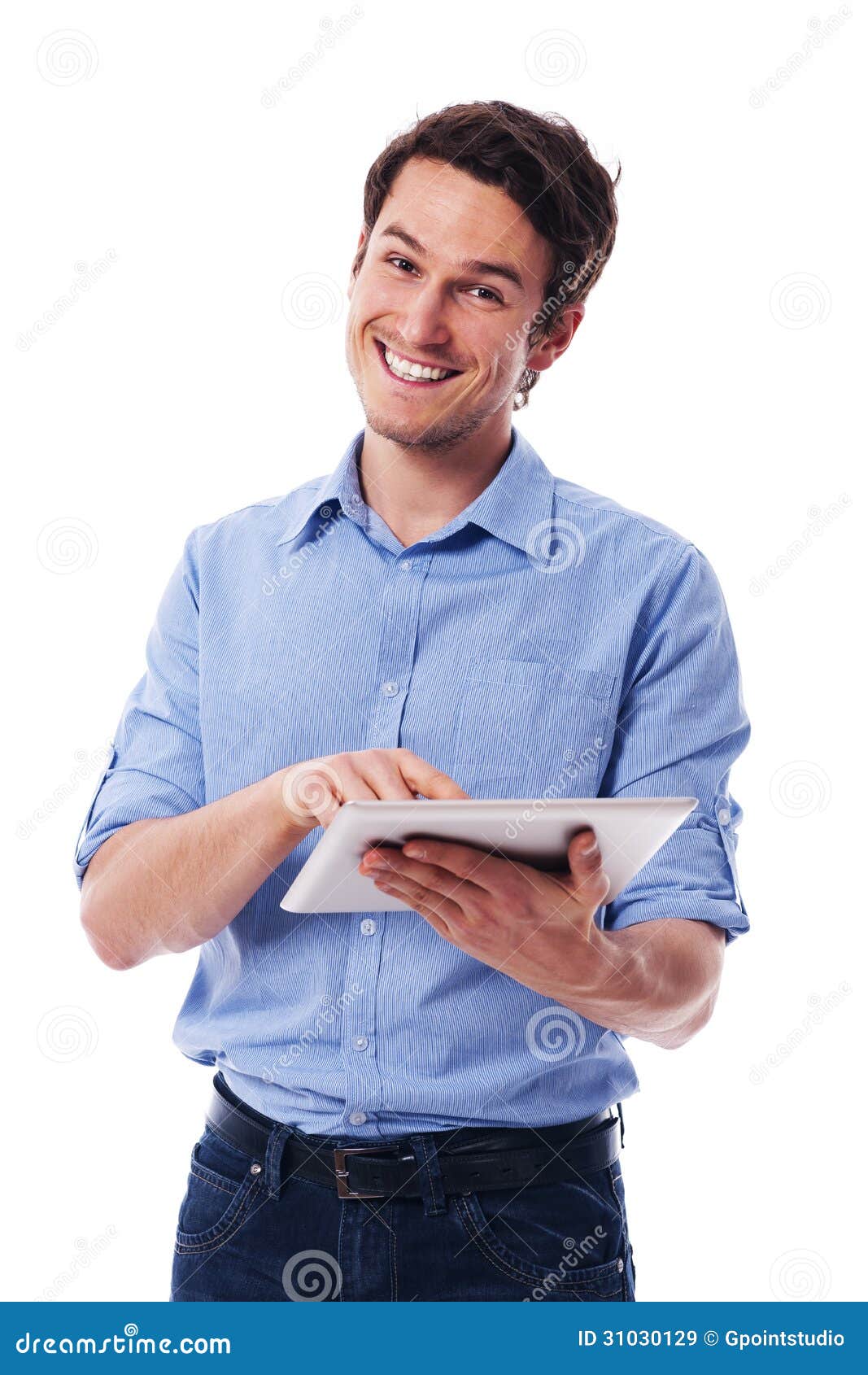 Happy man with tablet stock image. Image of handsome - 31030129