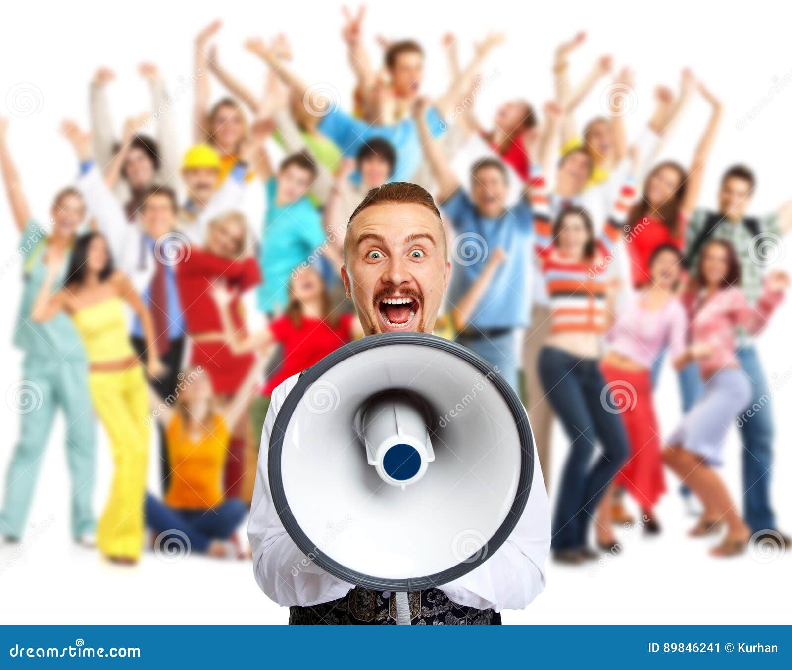 Happy Man Talking in Loud-hailer. Stock Image - Image of advertising ...