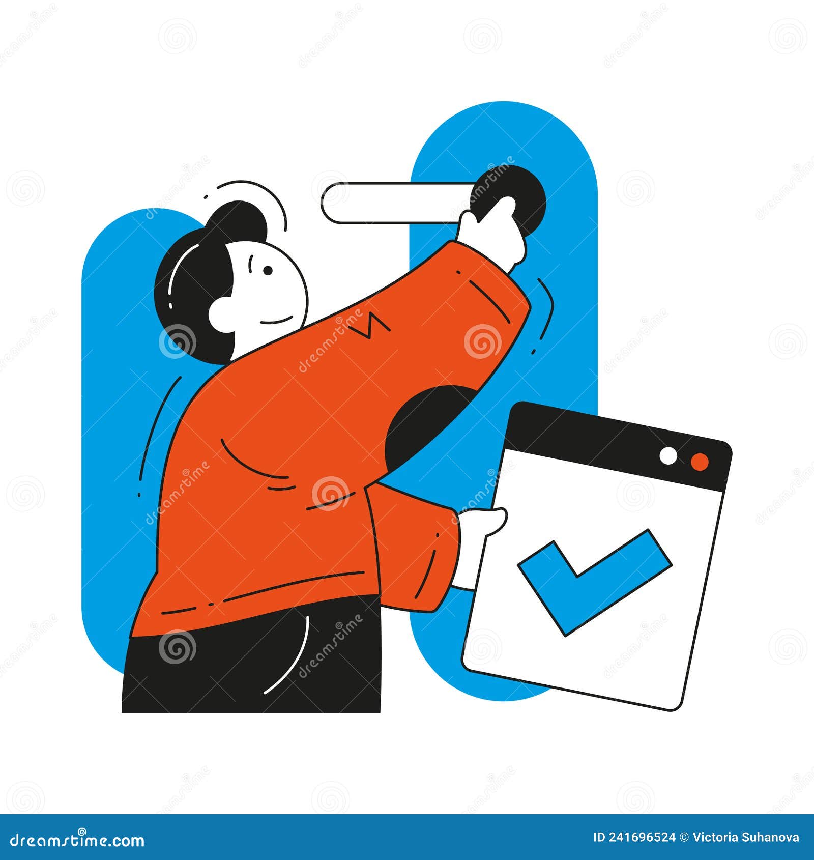 Happy Man Task Complete with Tablet Pc Vector Flat Illustration ...