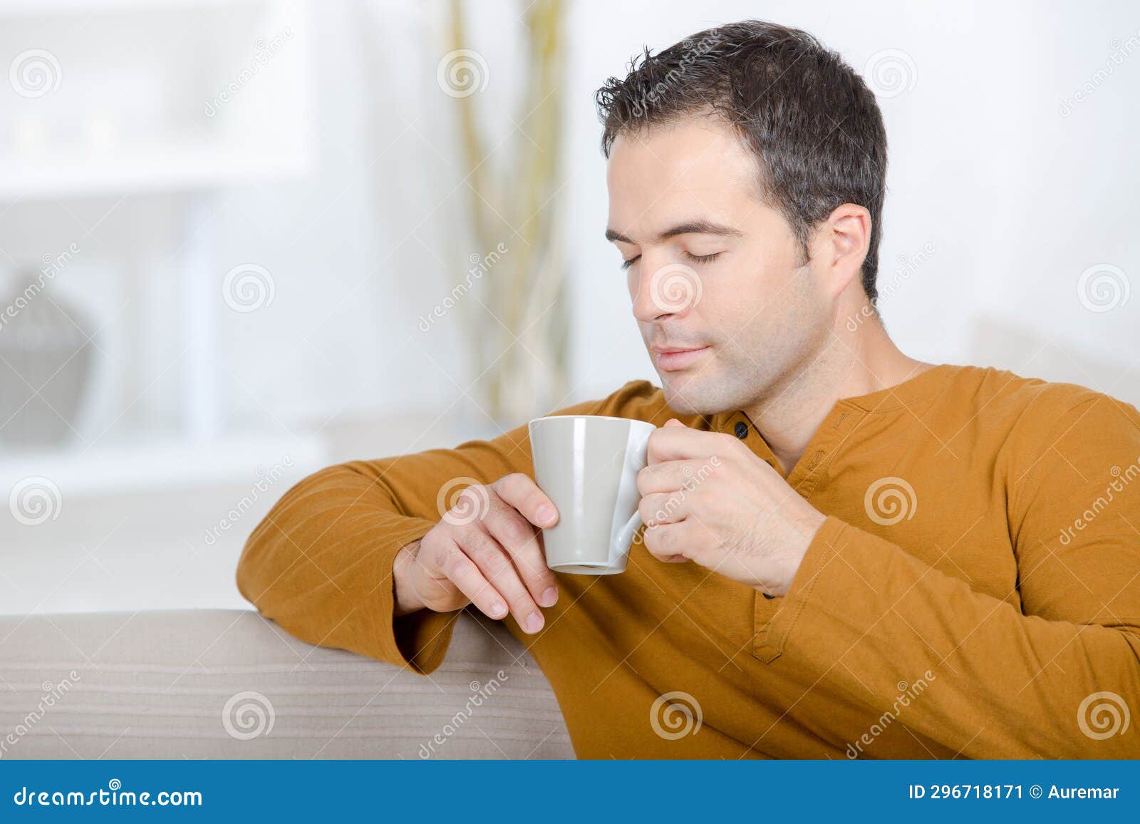 Happy Man with Tea Cup Indoors in Winter Stock Image - Image of ...