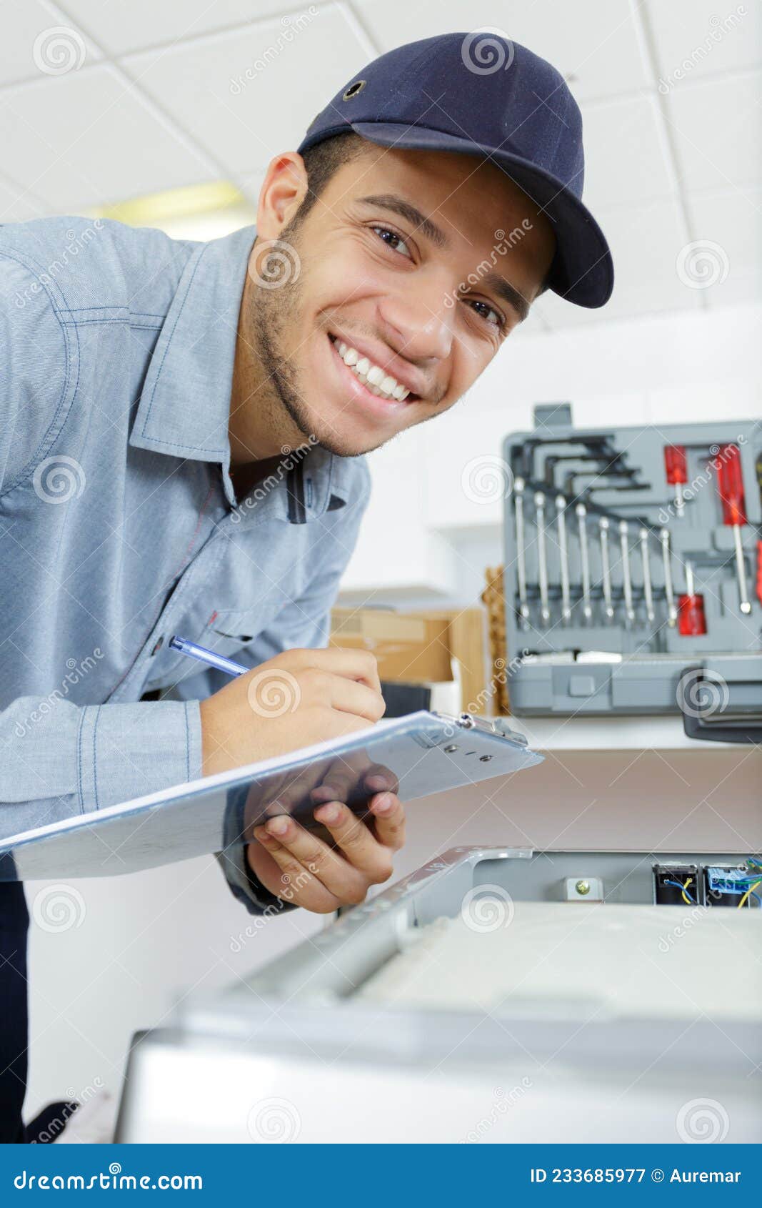 Happy Man Technician Servicing Stock Image - Image of caucasian, heater ...