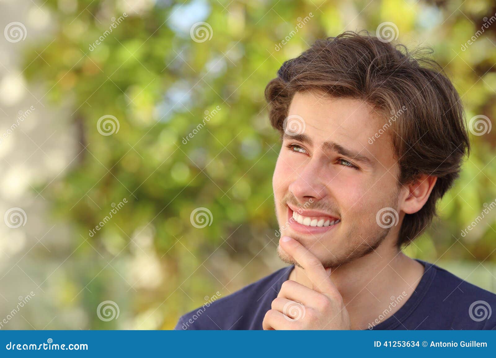 Happy man thinking outdoor stock photo. Image of business - 41253634