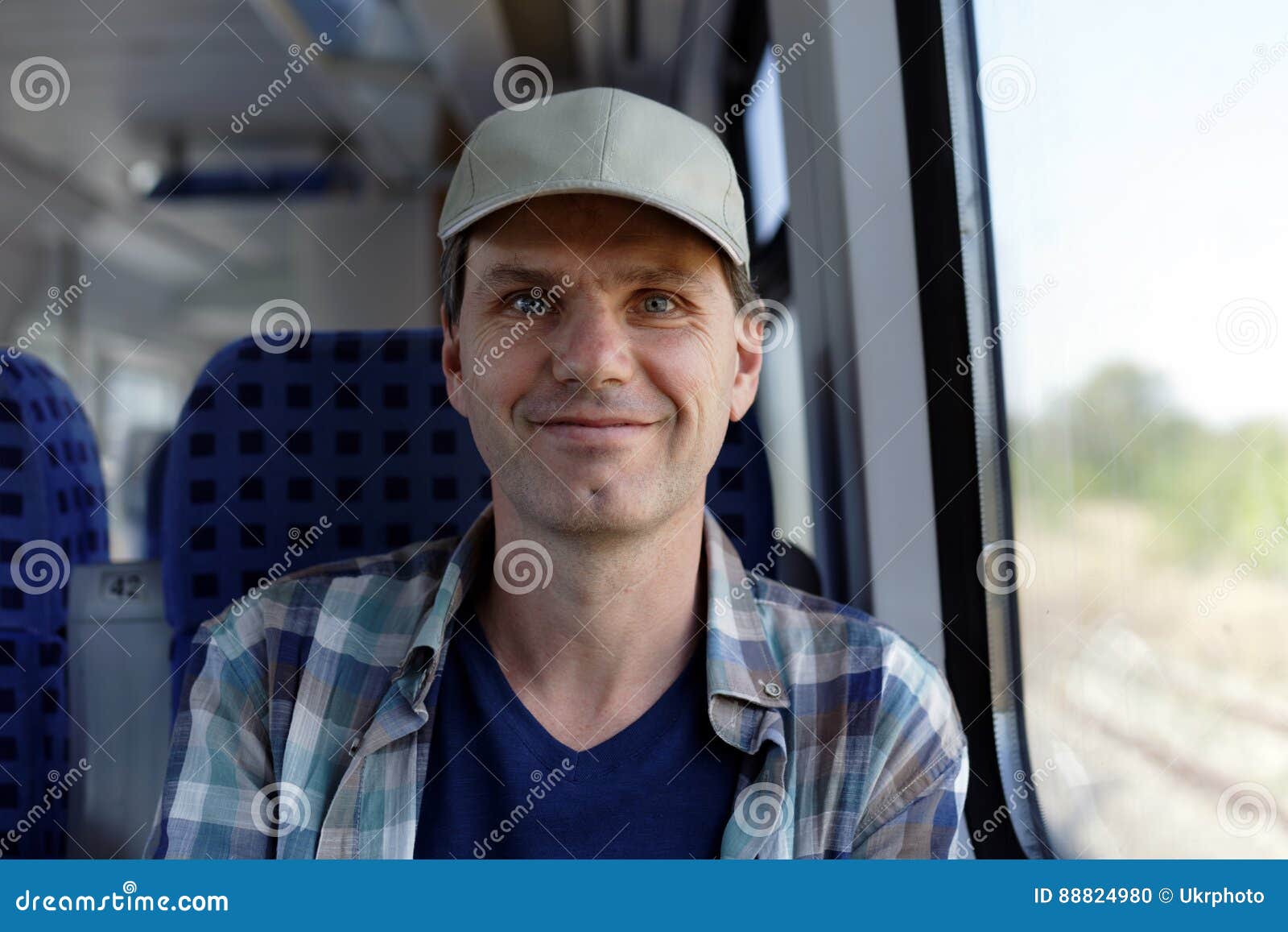 Happy man in a train stock photo. Image of blue, person - 88824980