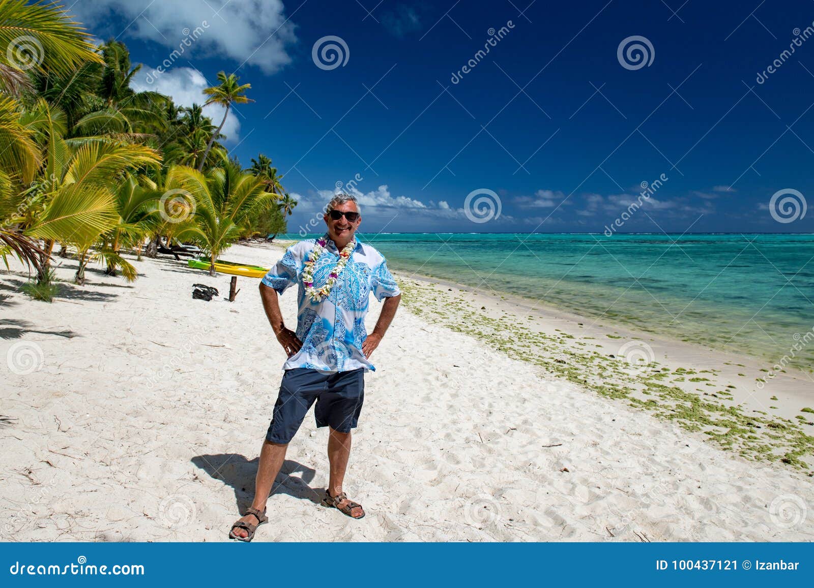 Happy Man on Tropical Polynesian Beach in Cook Islands Stock Image ...