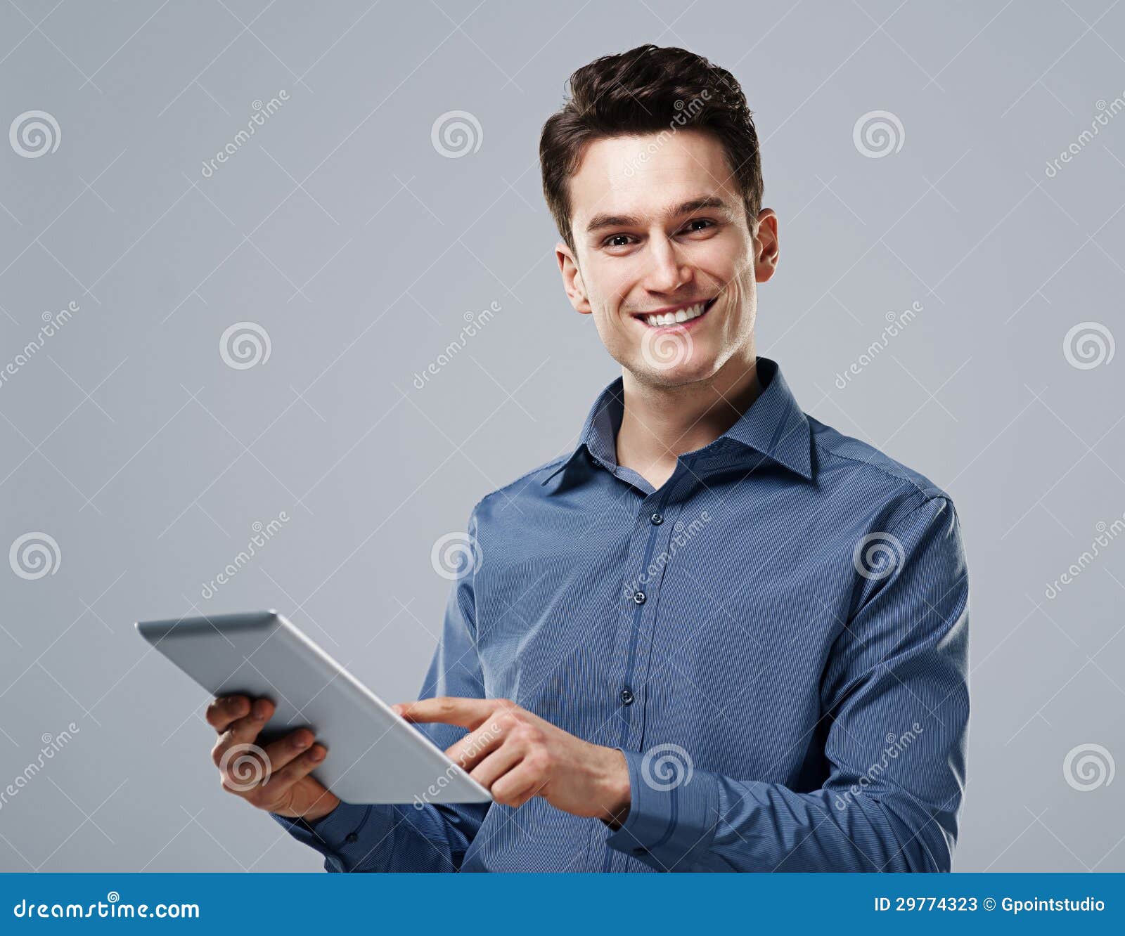 Young man with tablet stock image. Image of note, internet - 29774323