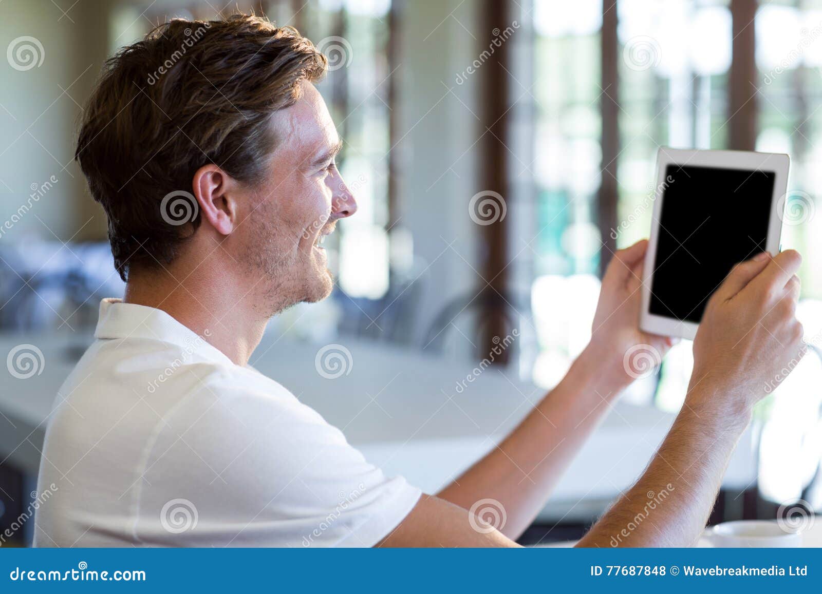 Happy Man Using Digital Tablet Stock Photo - Image of computer ...