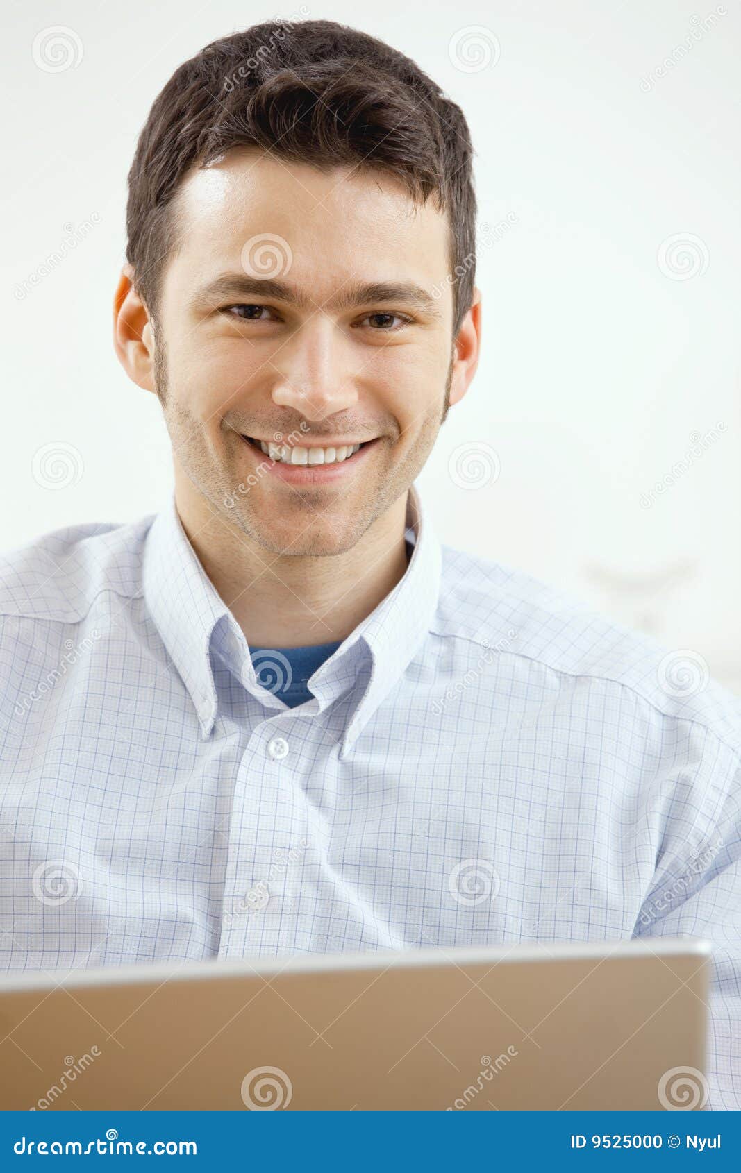 Happy man using laptop stock photo. Image of happy, house - 9525000