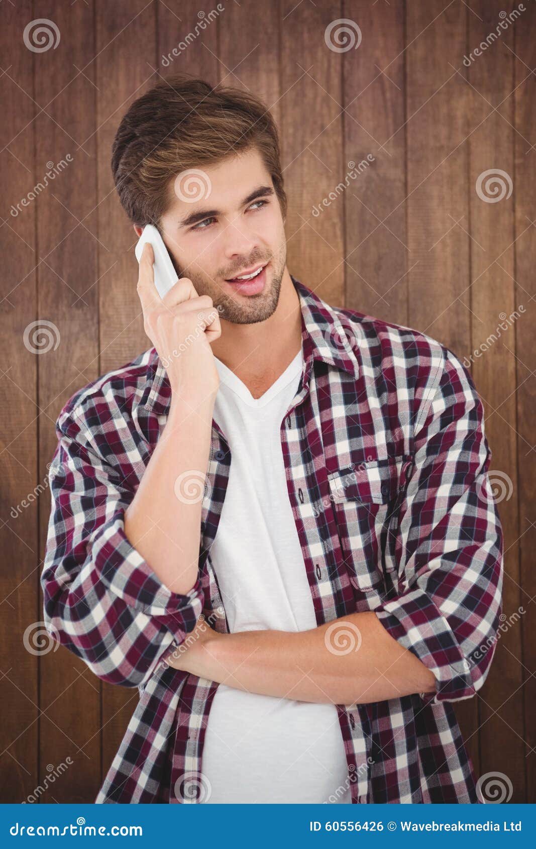 Happy Man Using Mobile Phone Stock Photo - Image of cool, smiling: 60556426