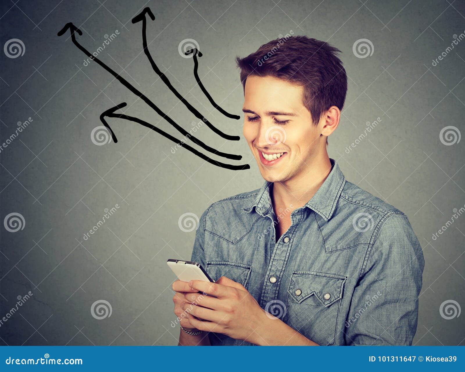 Happy Man Using Mobile Phone Texting Sending Messages Stock Image ...