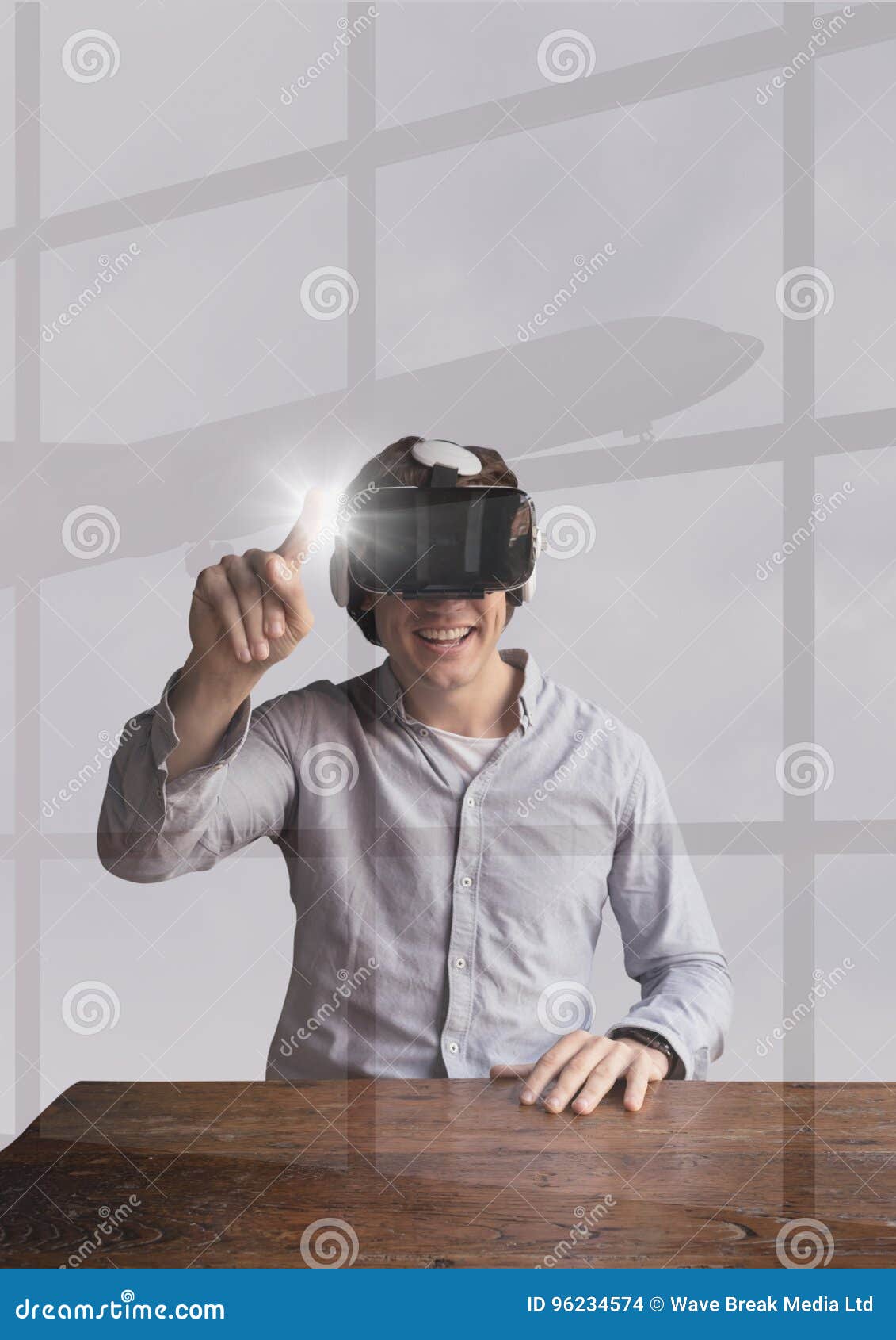 Happy Man in VR Headset Touching Flare Stock Photo - Image of adult ...