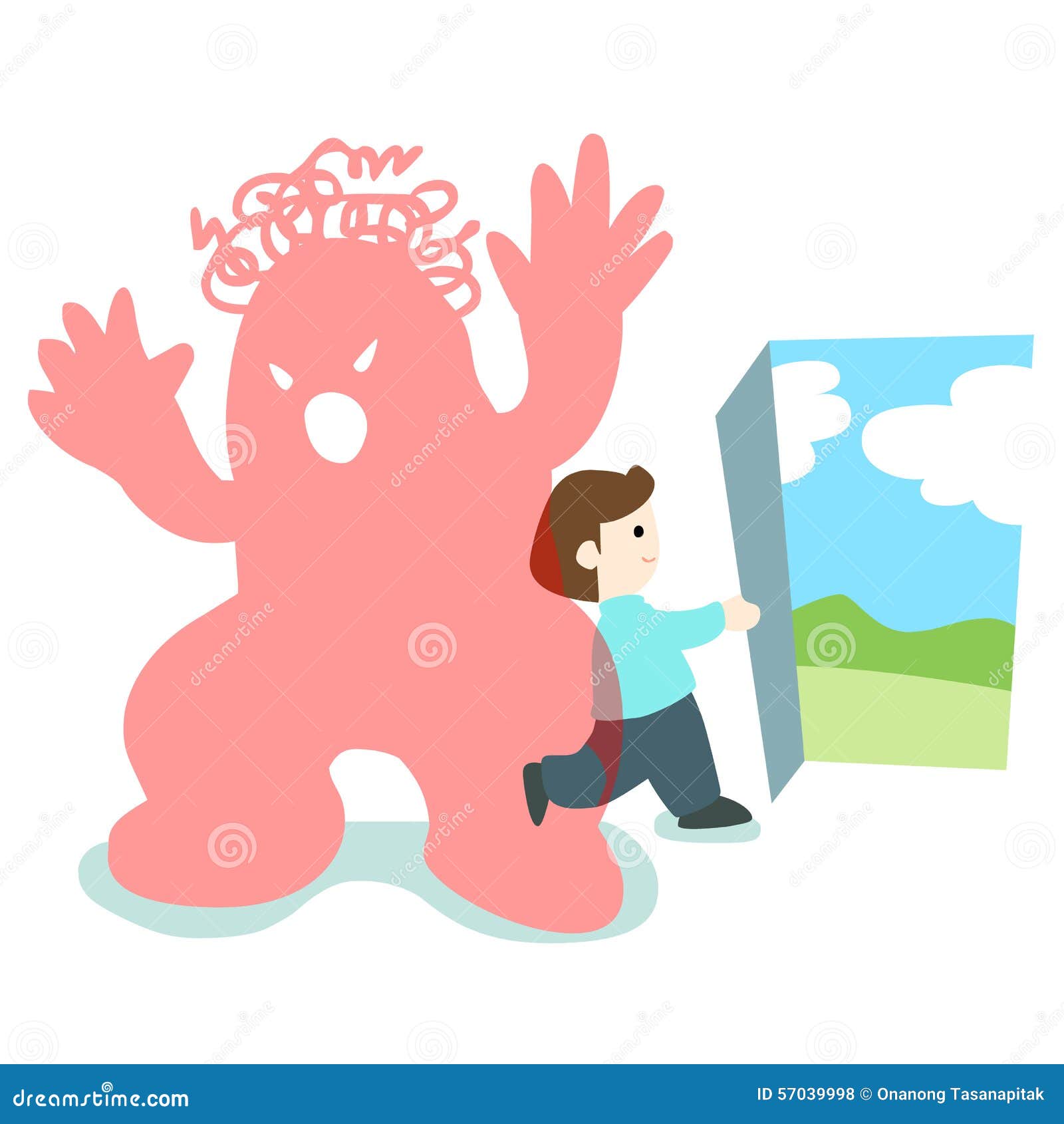 Happy Man Walk through Trouble Monster Stock Vector - Illustration of ...