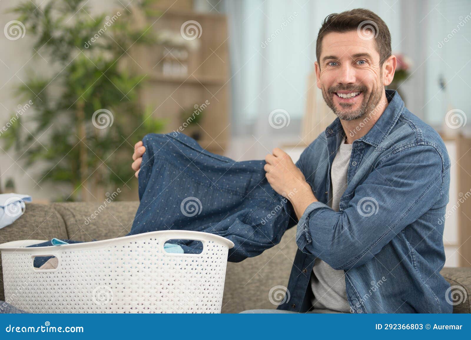 Happy Man Washing Clothes at Home Stock Image - Image of bath, male ...
